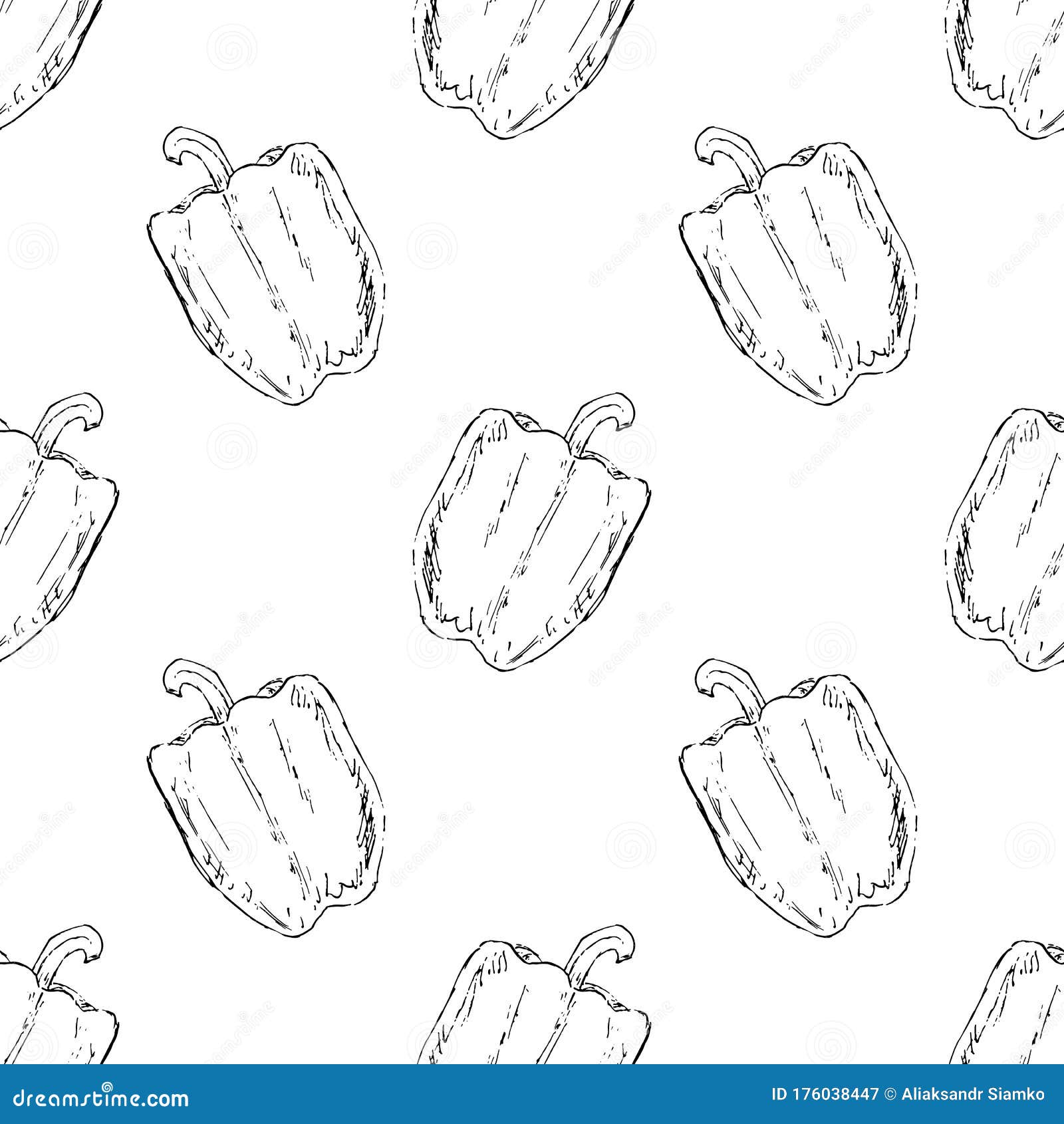 Seamless Pattern Hand Drawn Pepper Doodle. Sketch Style Icon ...