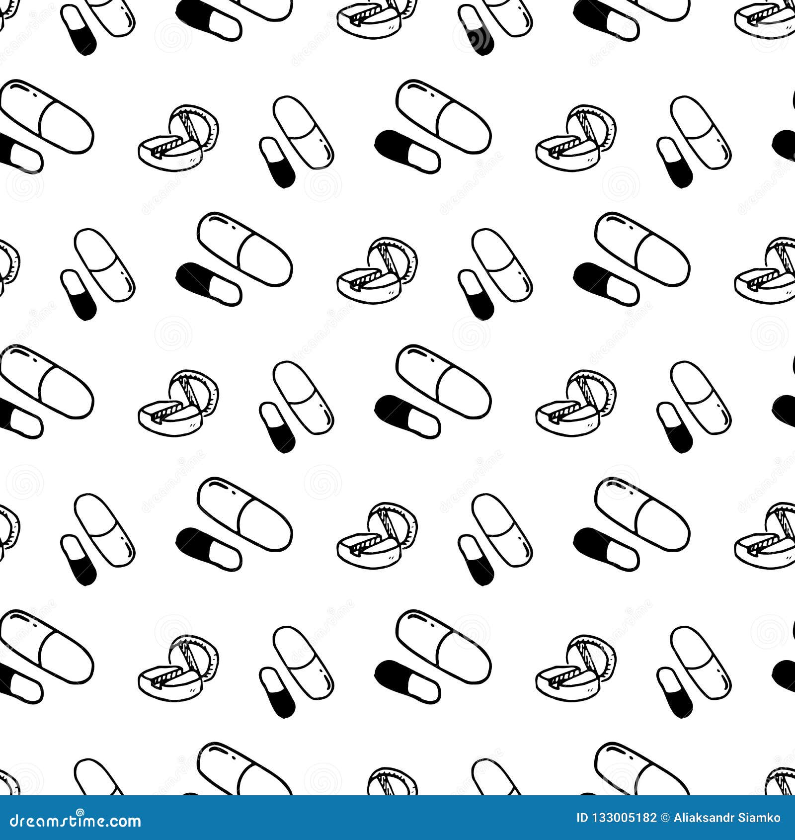 Seamless Pattern Hand Drawn Pills Doodle. Sketch Style Icon Stock ...