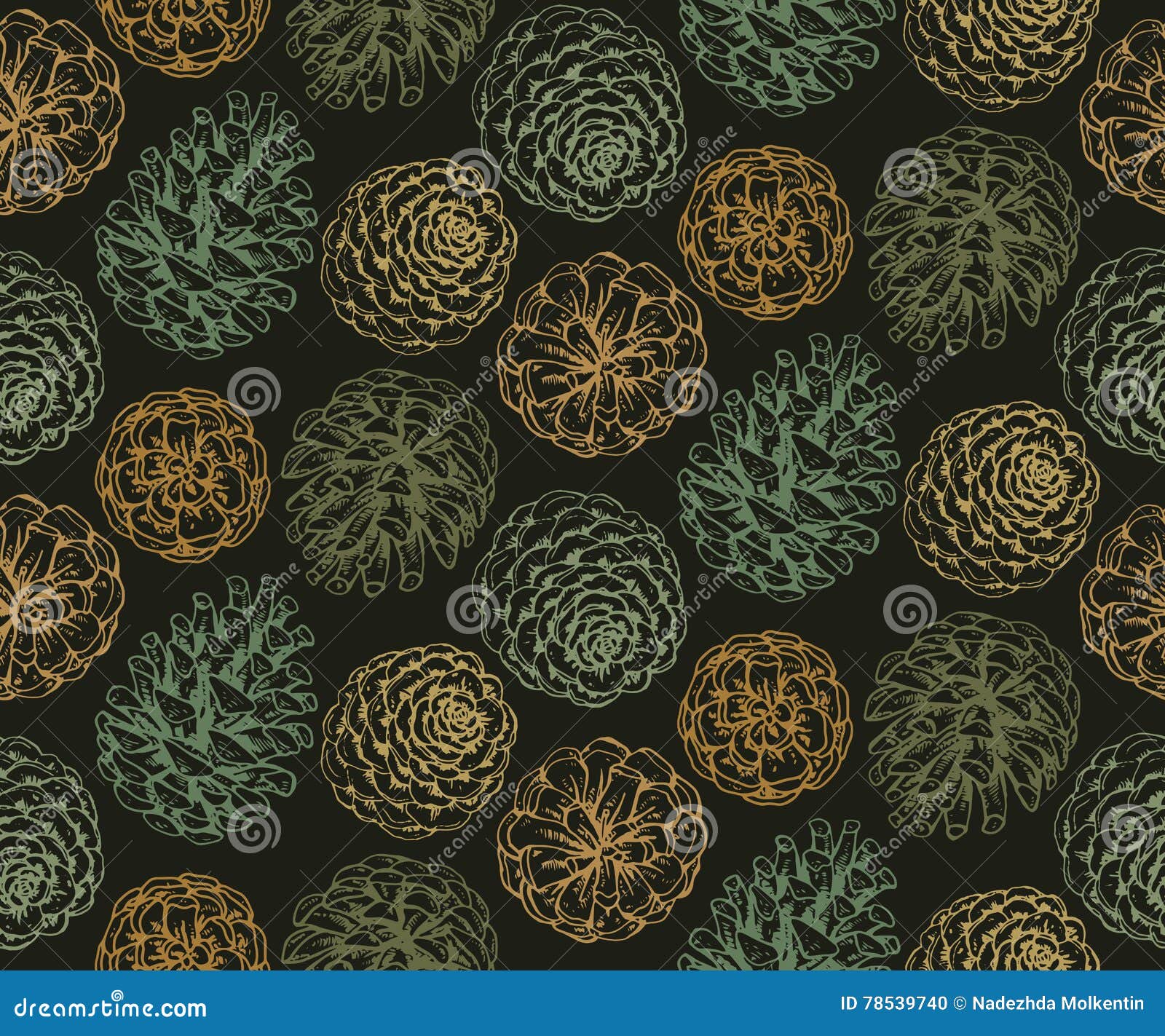 Seamless Pattern with Hand Drawn Pine Cones. Stock Vector ...