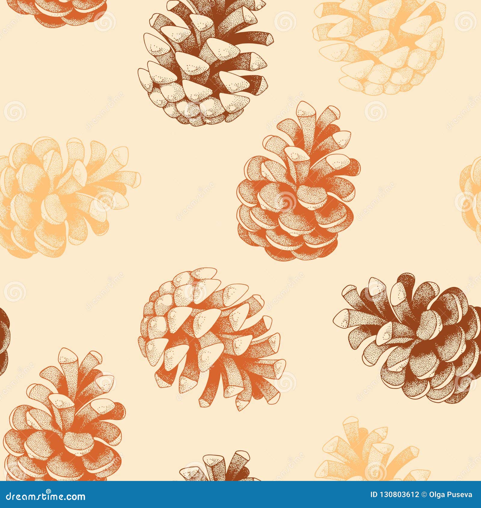 Seamless Pattern with Hand Drawn Pine Cones Stock Vector - Illustration ...