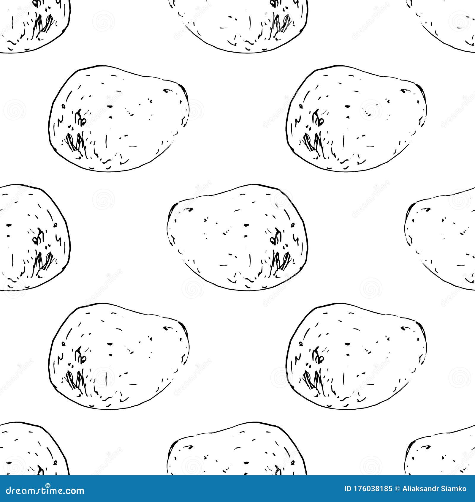 Seamless Pattern Hand Drawn Potato Doodle. Sketch Style Icon ...