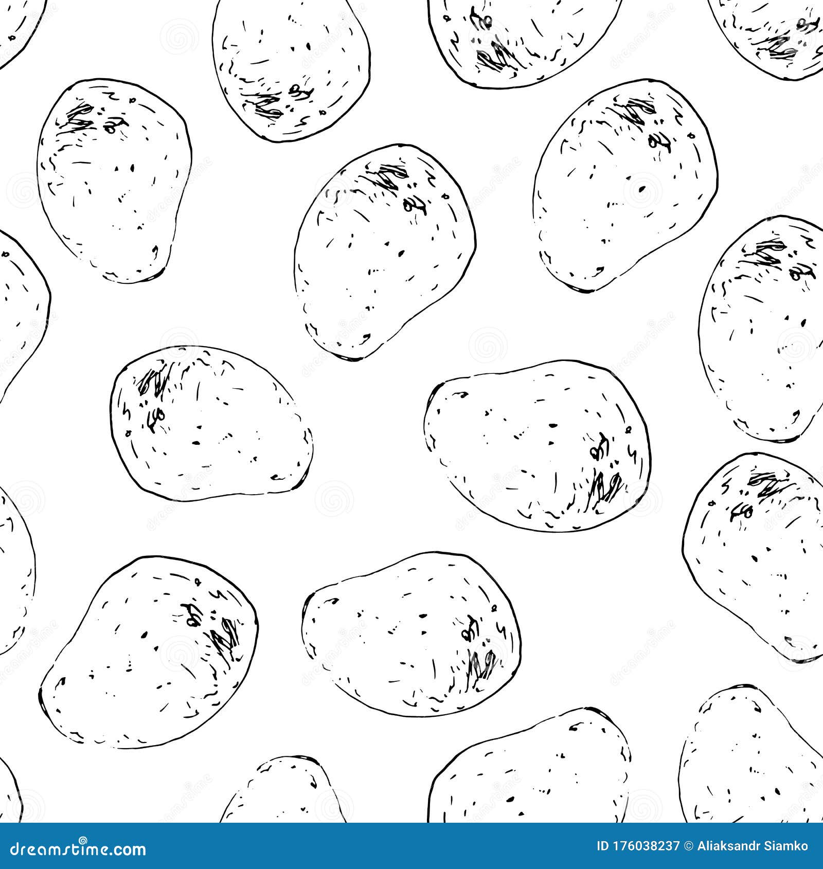 Seamless Pattern Hand Drawn Potato Doodle. Sketch Style Icon ...