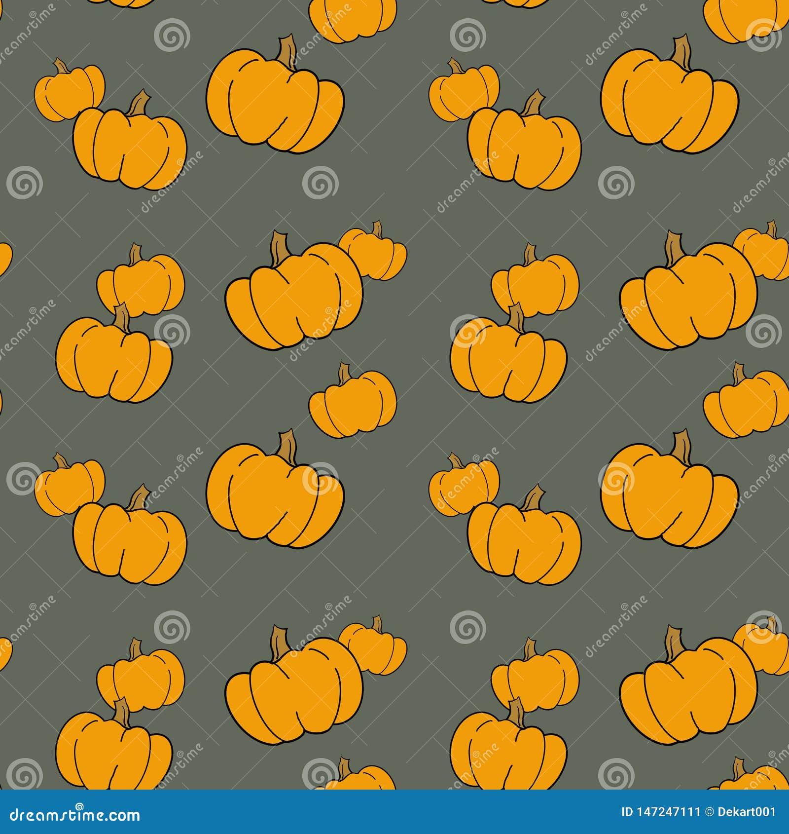 Seamless Pattern with Hand Drawn Pumpkins. Stock Illustration ...
