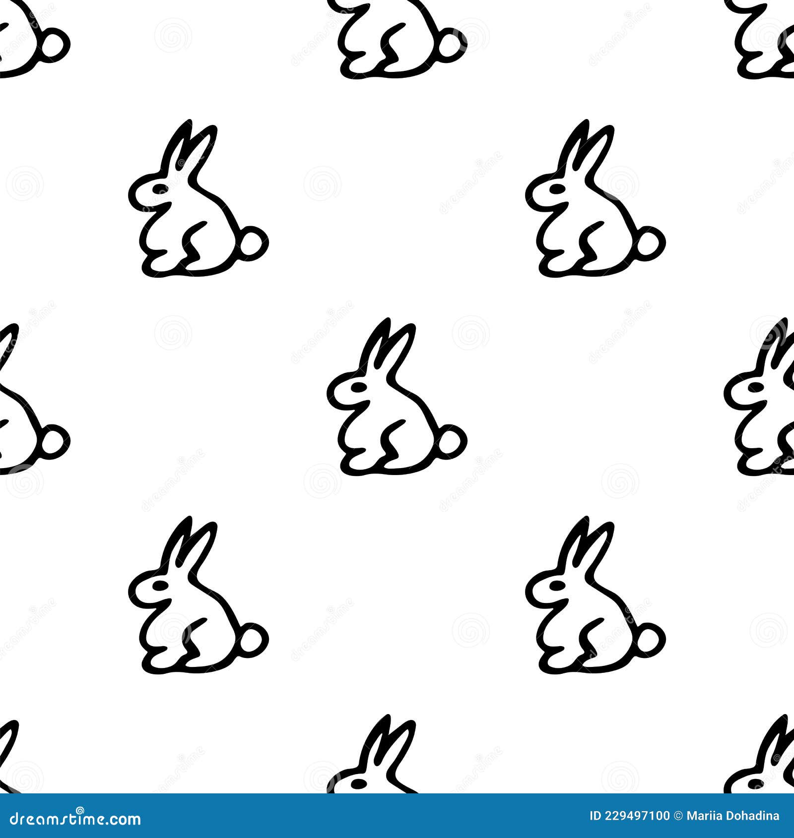 Seamless Pattern with Hand Drawn Rabbit. Doodle Style Vector ...