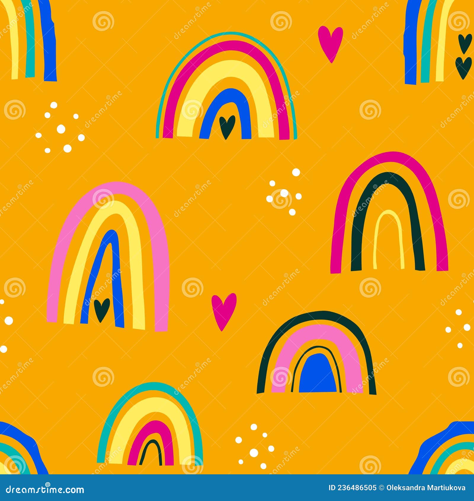 Seamless Pattern with Hand Drawn Rainbows. Vector Illustration Stock ...