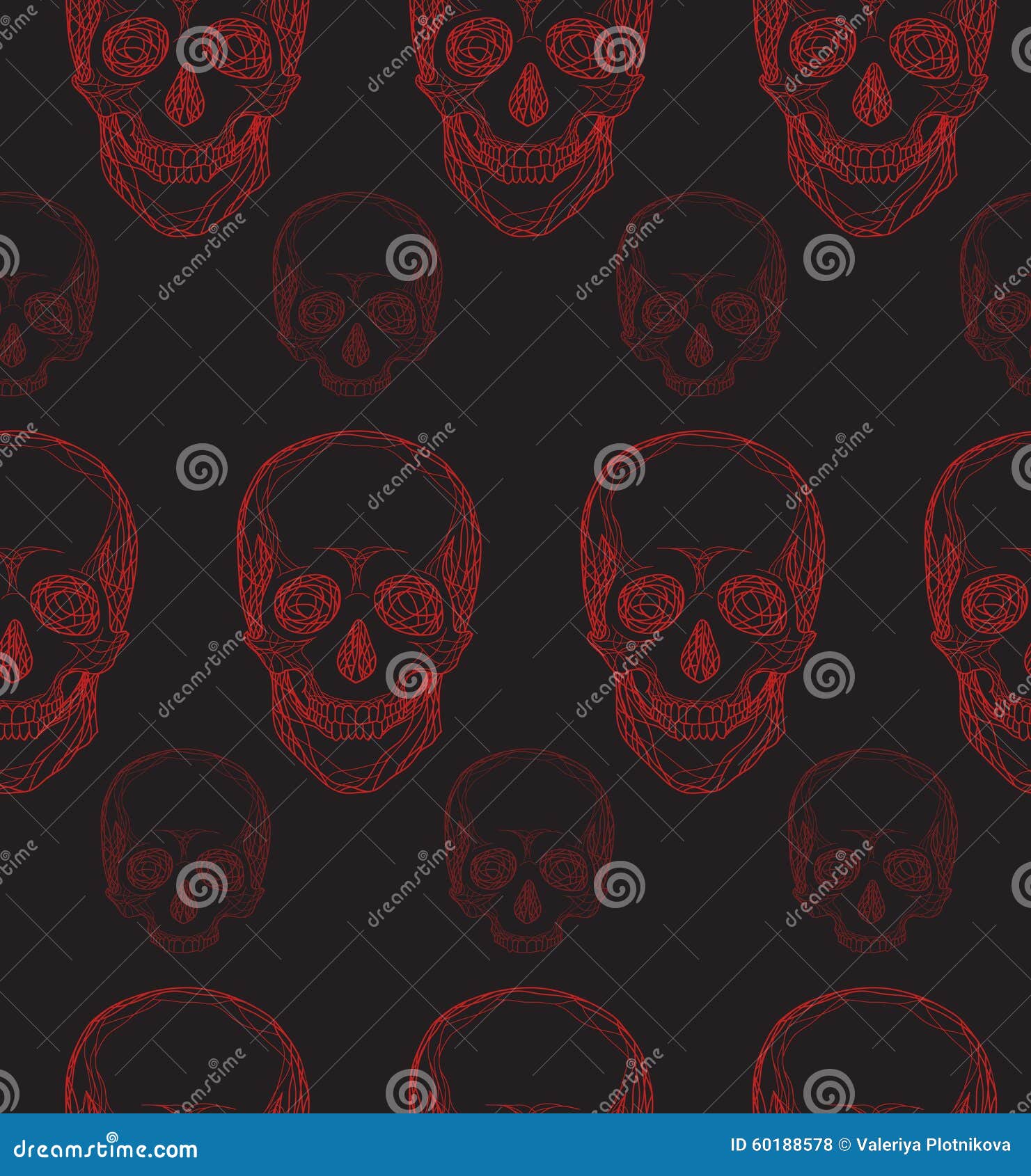 Seamless Pattern with Hand-drawn Red Skull Stock Vector - Illustration ...
