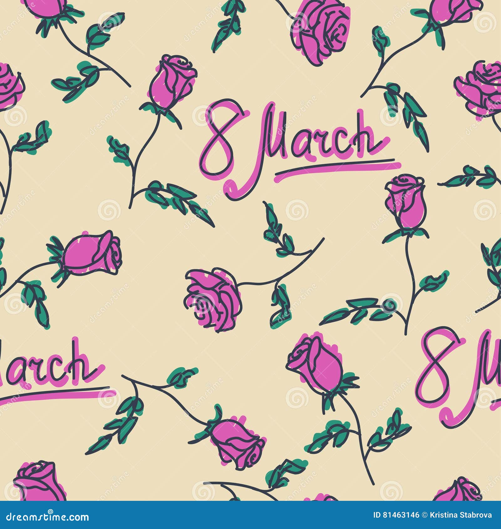 Seamless Pattern of Hand Drawn Roses. March 8 Stock Vector ...