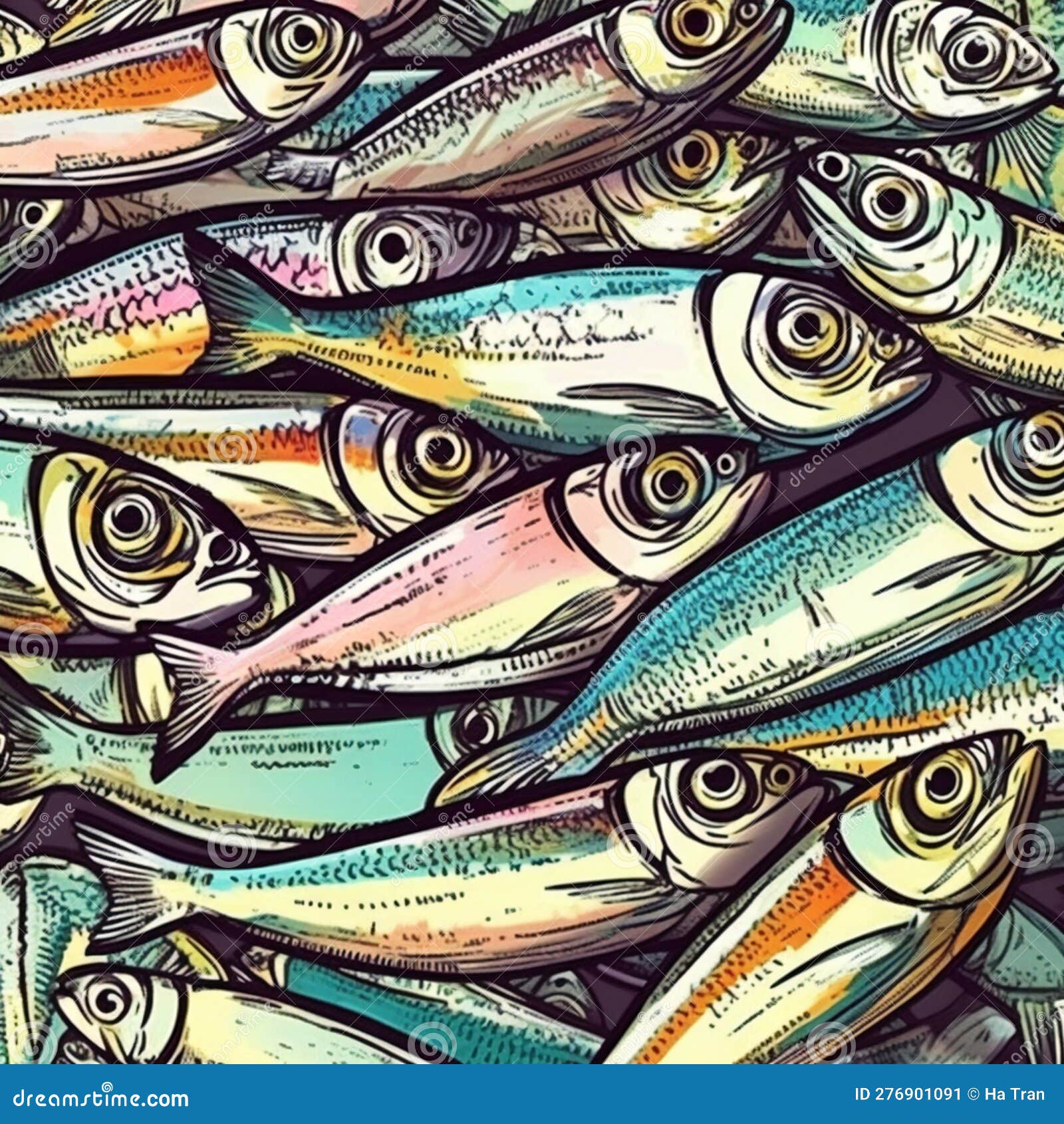 Seamless Pattern with Hand Drawn Sardines Stock Illustration ...