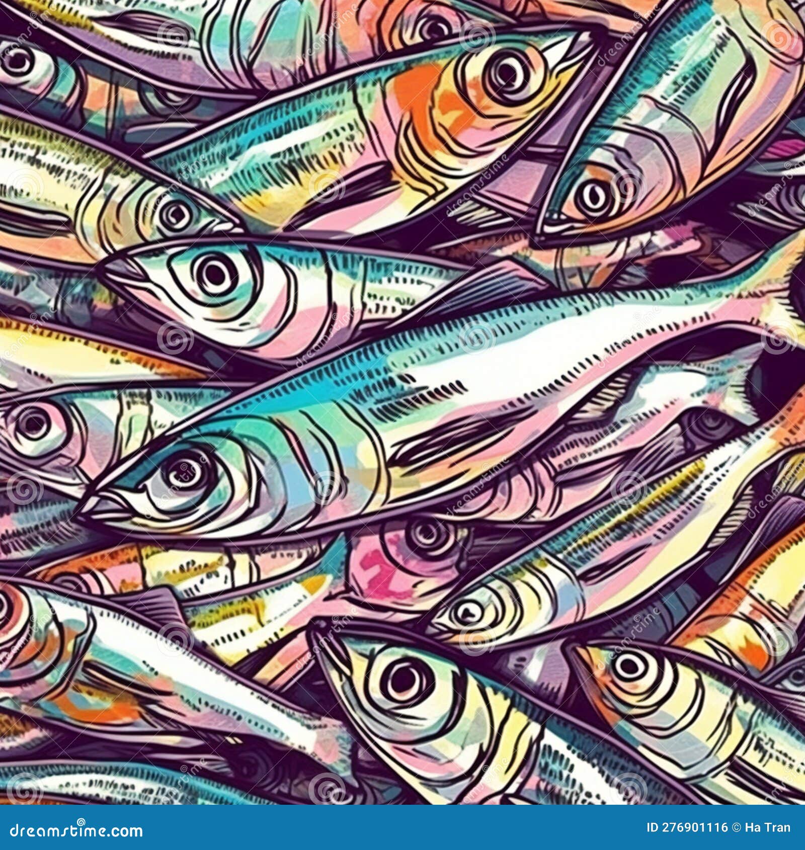Seamless Pattern with Hand Drawn Sardines Stock Illustration ...