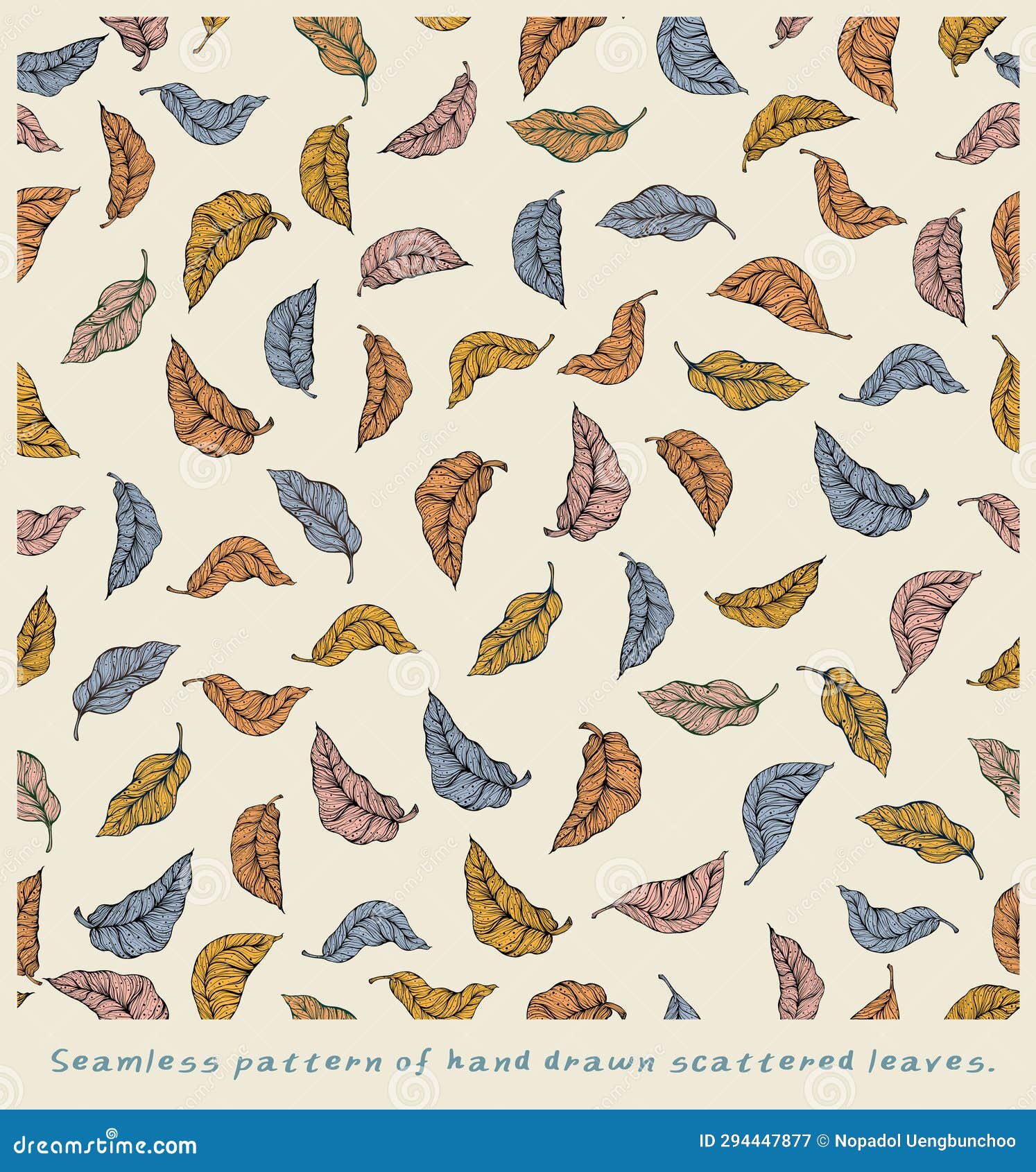 Seamless Pattern of Hand Drawn Scattered Leaves Stock Illustration ...