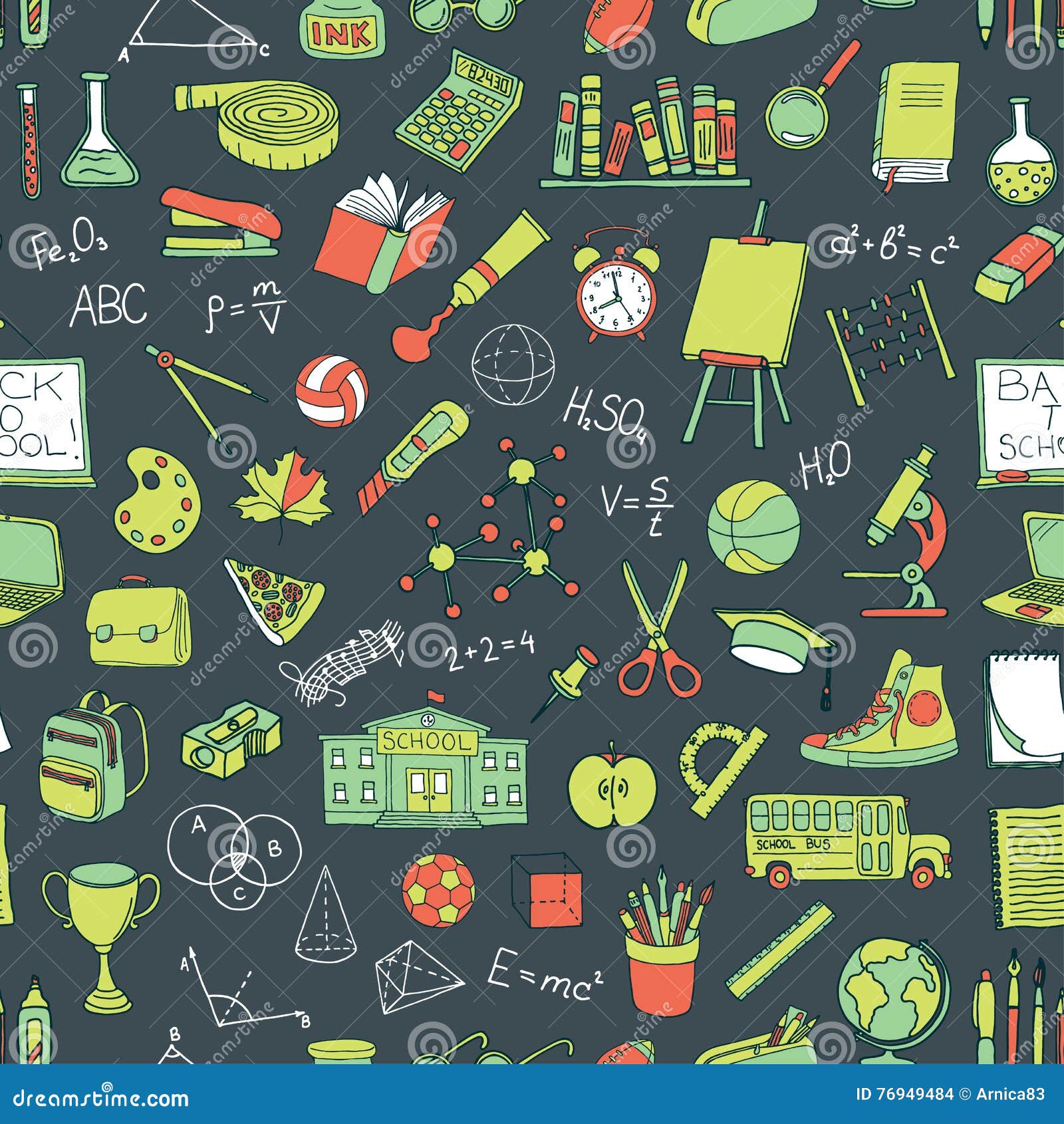 Seamless Pattern with Hand Drawn School Elements Stock Vector - Illustration of colorful ...