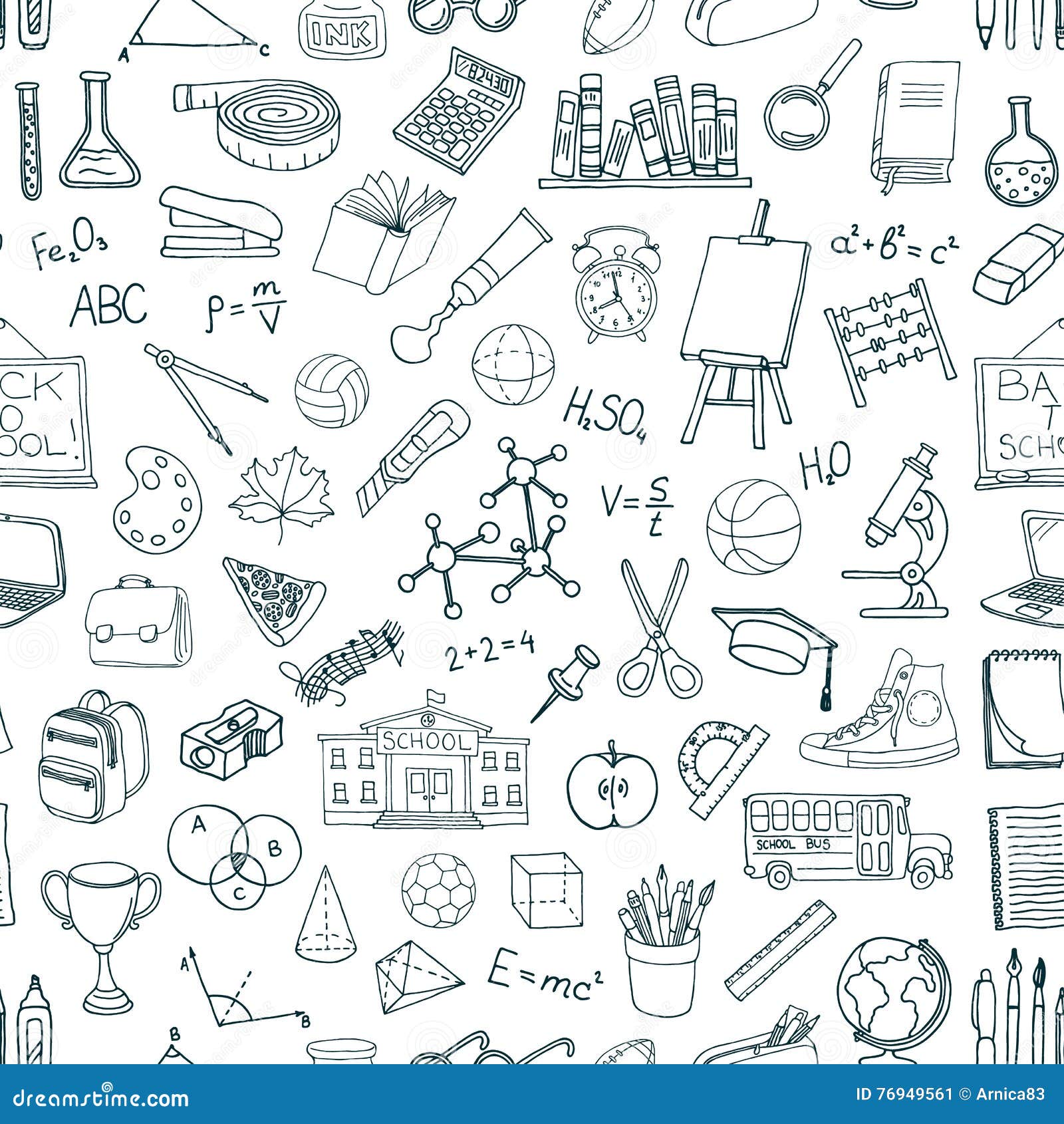 Seamless Pattern with Hand Drawn School Elements Stock Vector - Illustration of laptop, draw ...