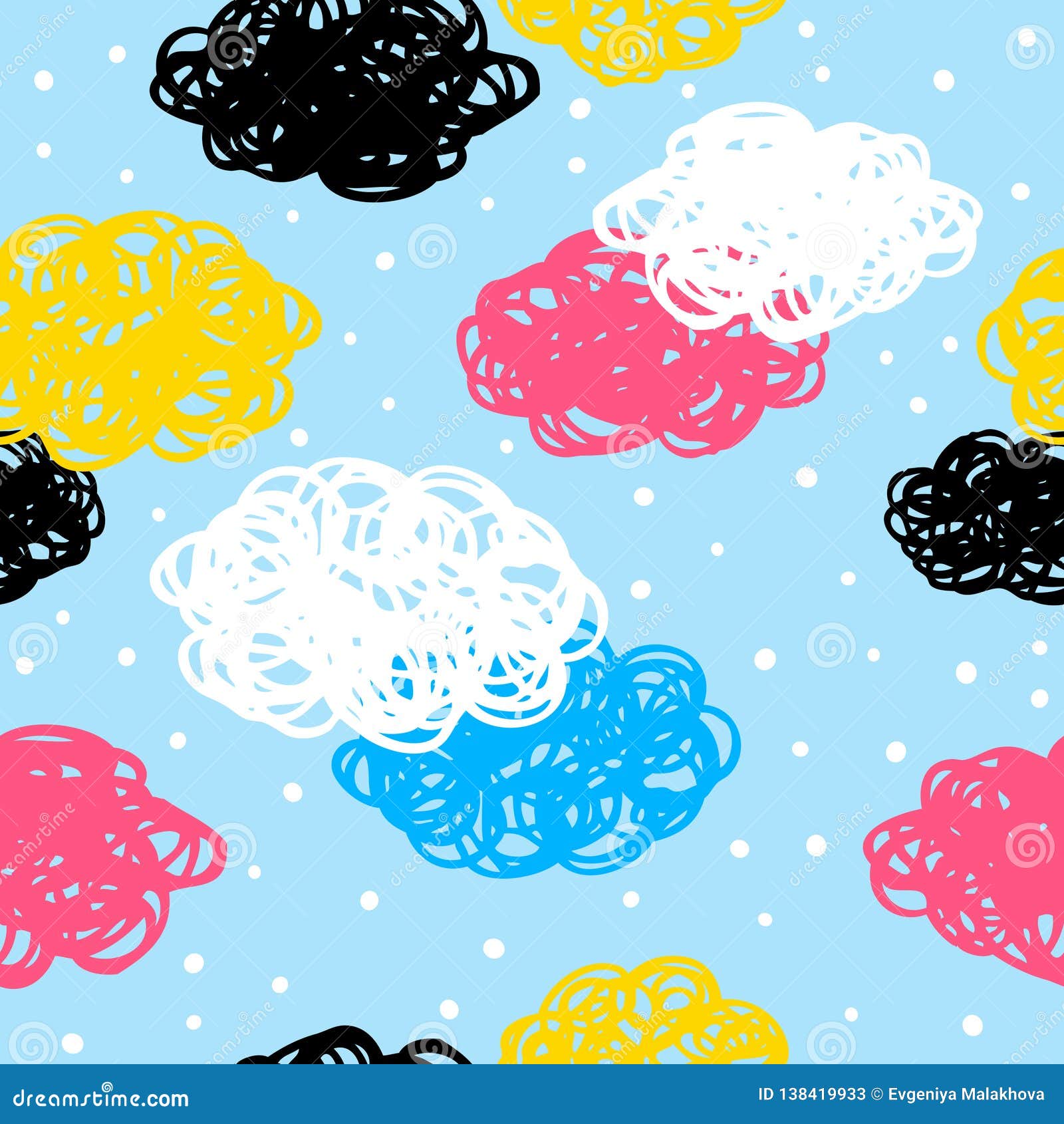 Seamless Pattern with Hand Drawn Clouds Stock Vector - Illustration of ...