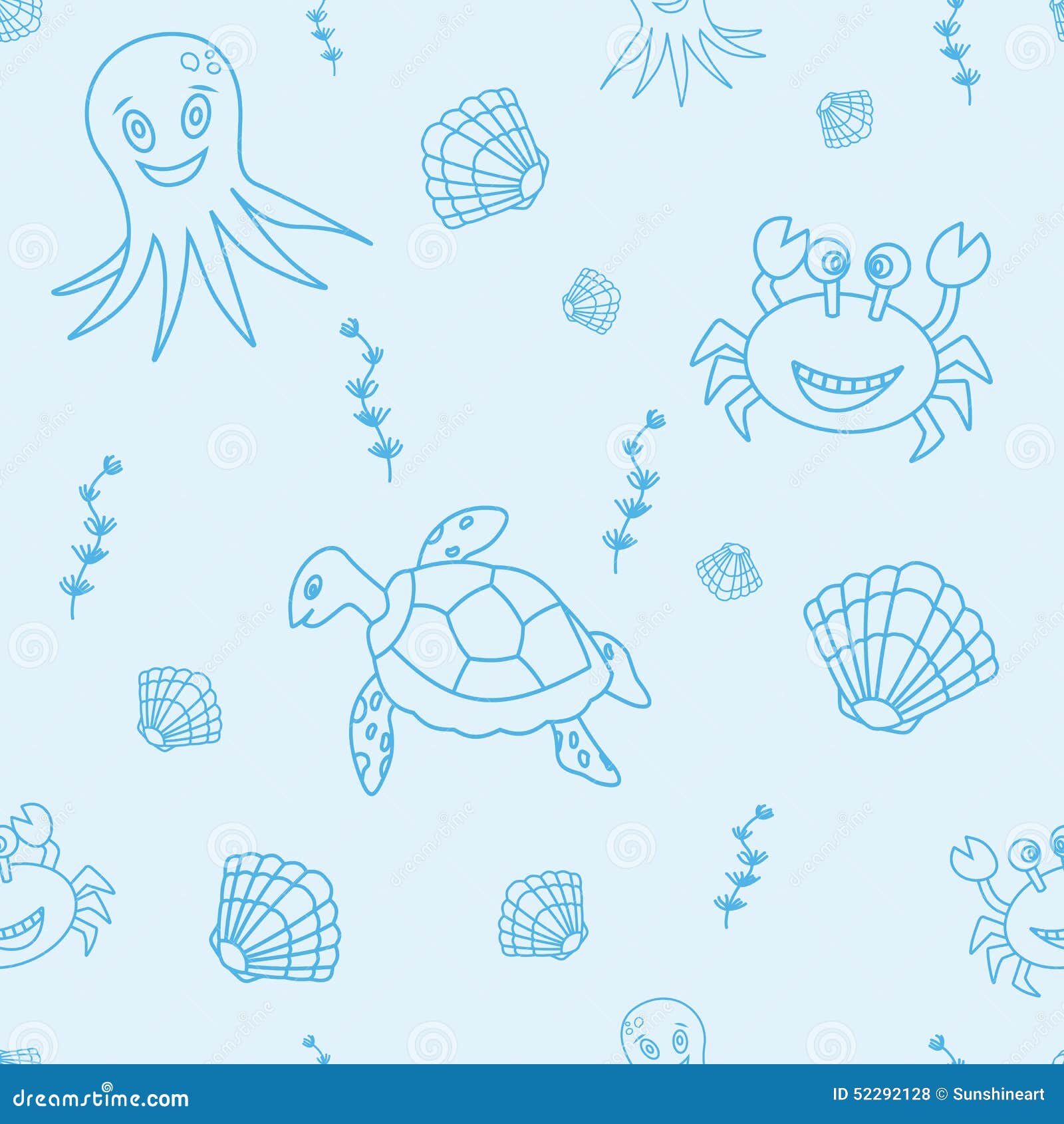 Seamless Pattern with Hand Drawn Sea Life Stock Vector - Illustration ...
