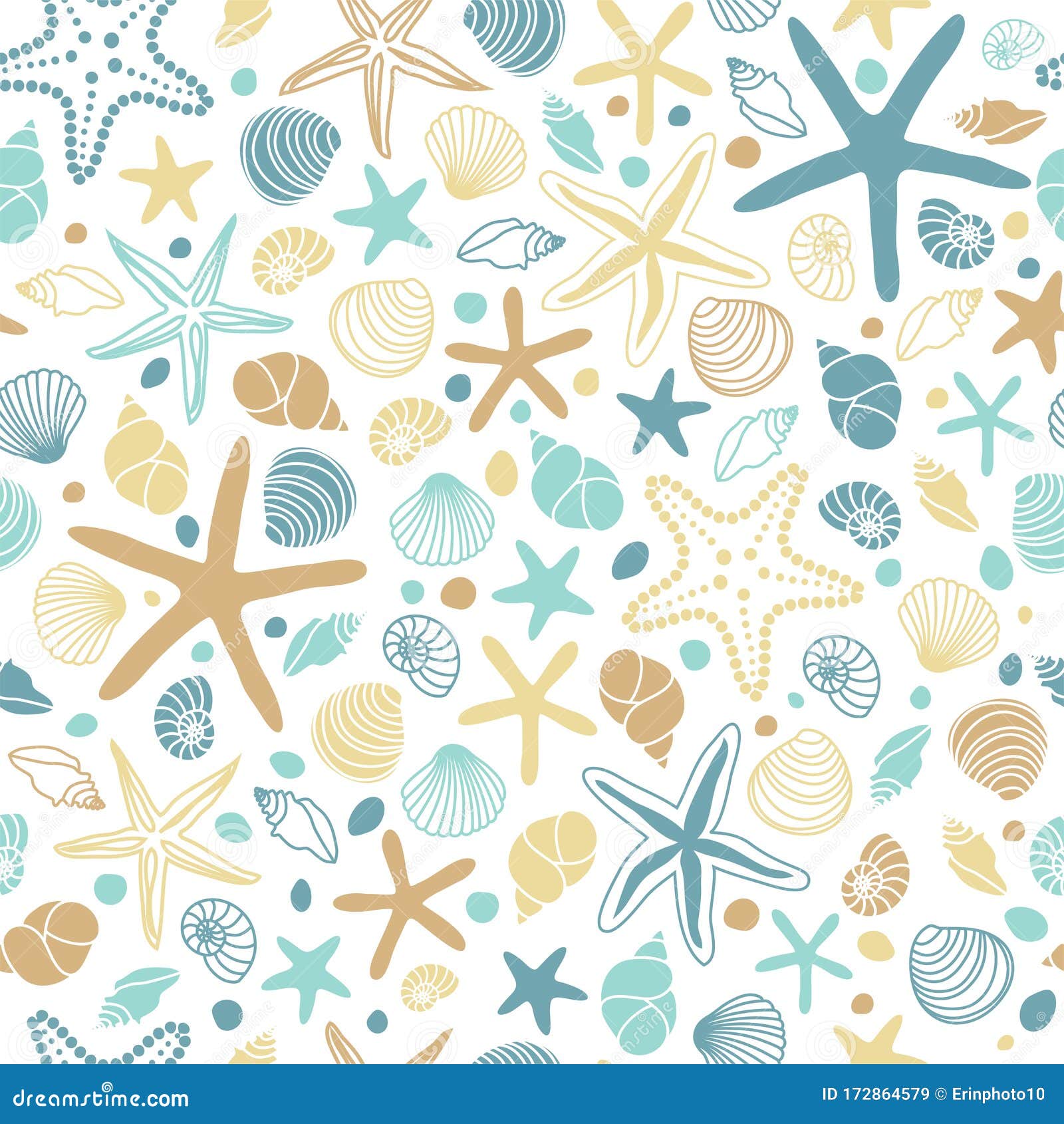 Seamless Pattern with Hand Drawn Seashells, Neutral Colors Marine Theme ...
