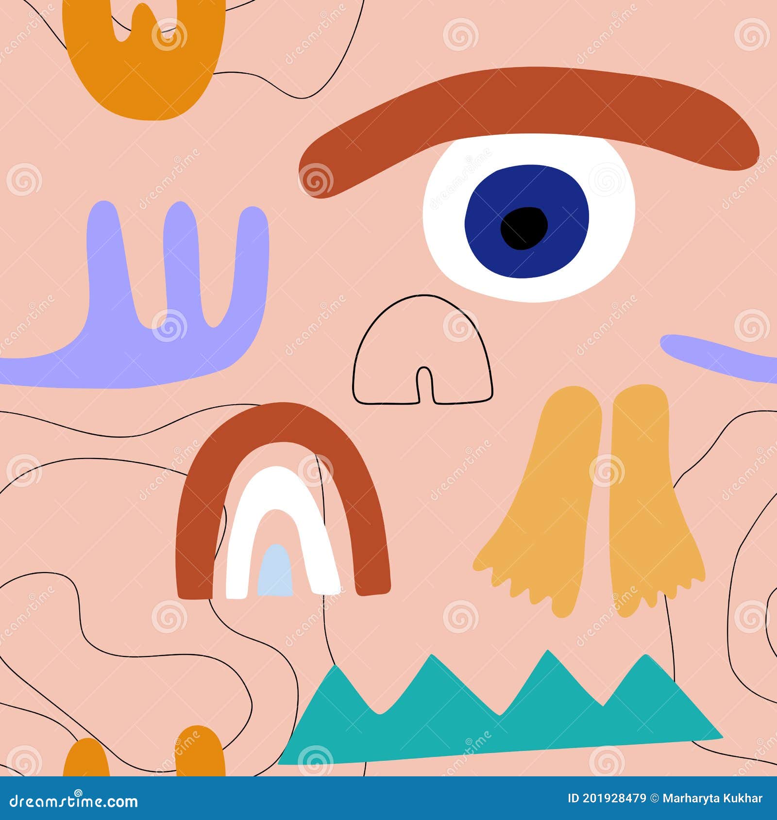 Seamless Pattern Hand Drawn Shapes. Different Doodle Elements and ...