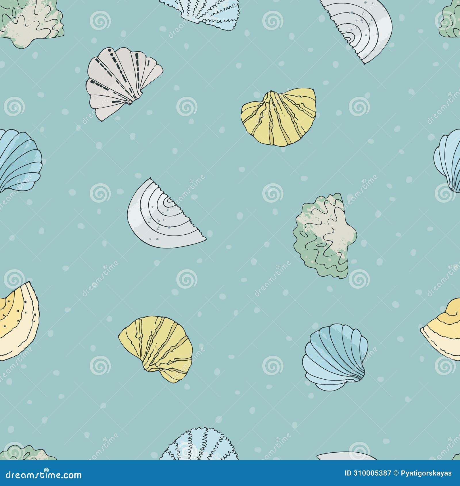 Seamless Pattern with Hand Drawn Shells, Sands and Waves for Surface ...