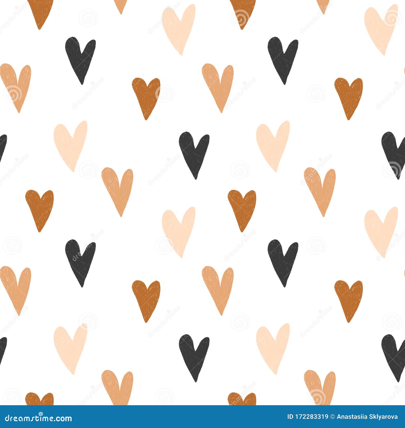 Seamless Pattern of Hand Drawn Simple Hearts in Pastel Brown and ... Seamless Pattern of Hand Drawn Simple Hearts in Pastel Brown and ...