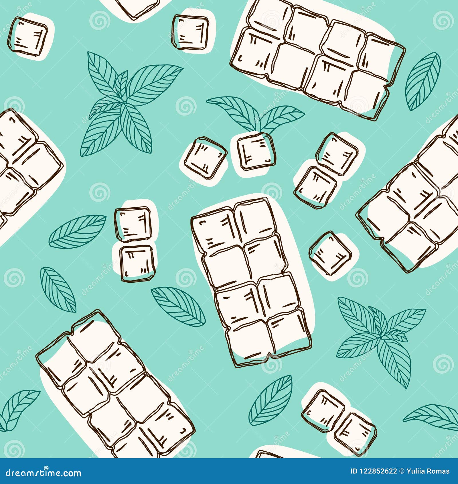 Seamless Pattern with Hand Drawn Sketches Bitten Chocolates and Mint ...