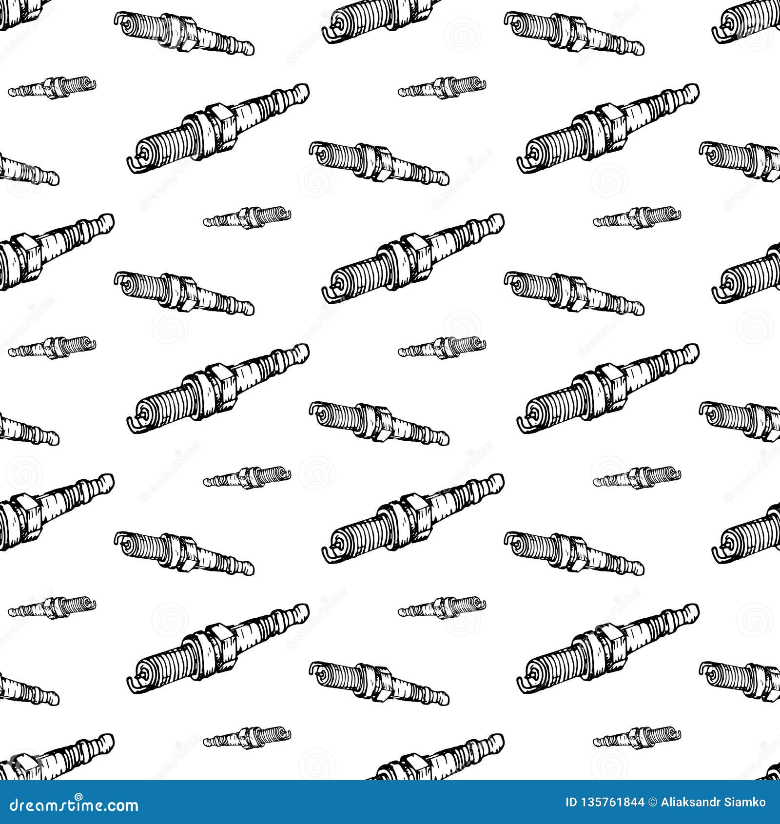 Seamless Pattern Hand Drawn Spark Plug Doodle. Sketch Style Icon ...