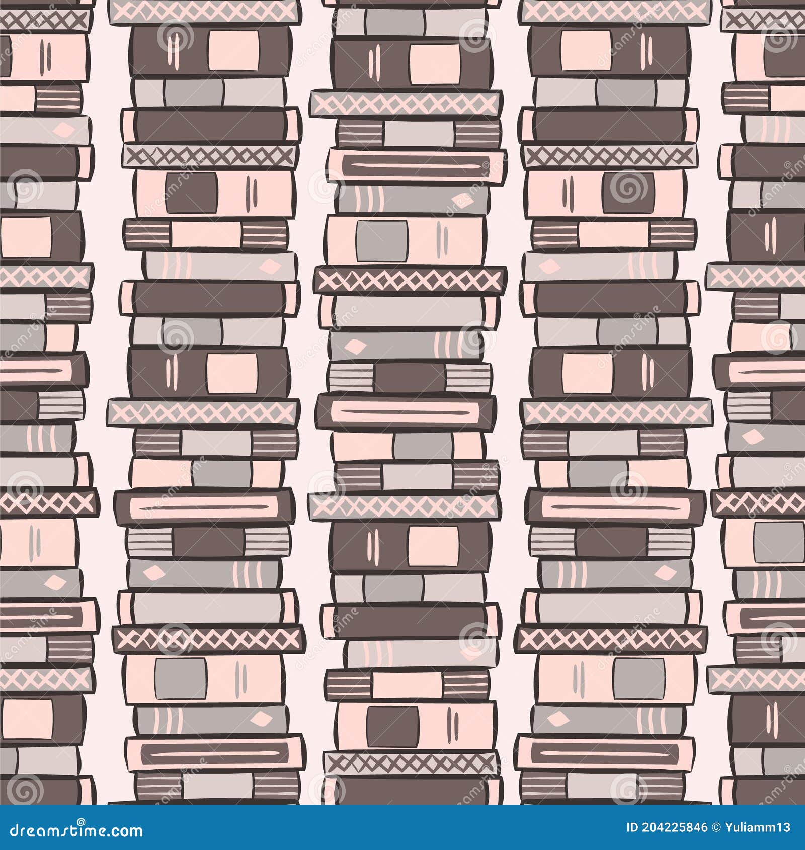 Seamless Pattern of Hand Drawn Stack of Books Stock Vector ...