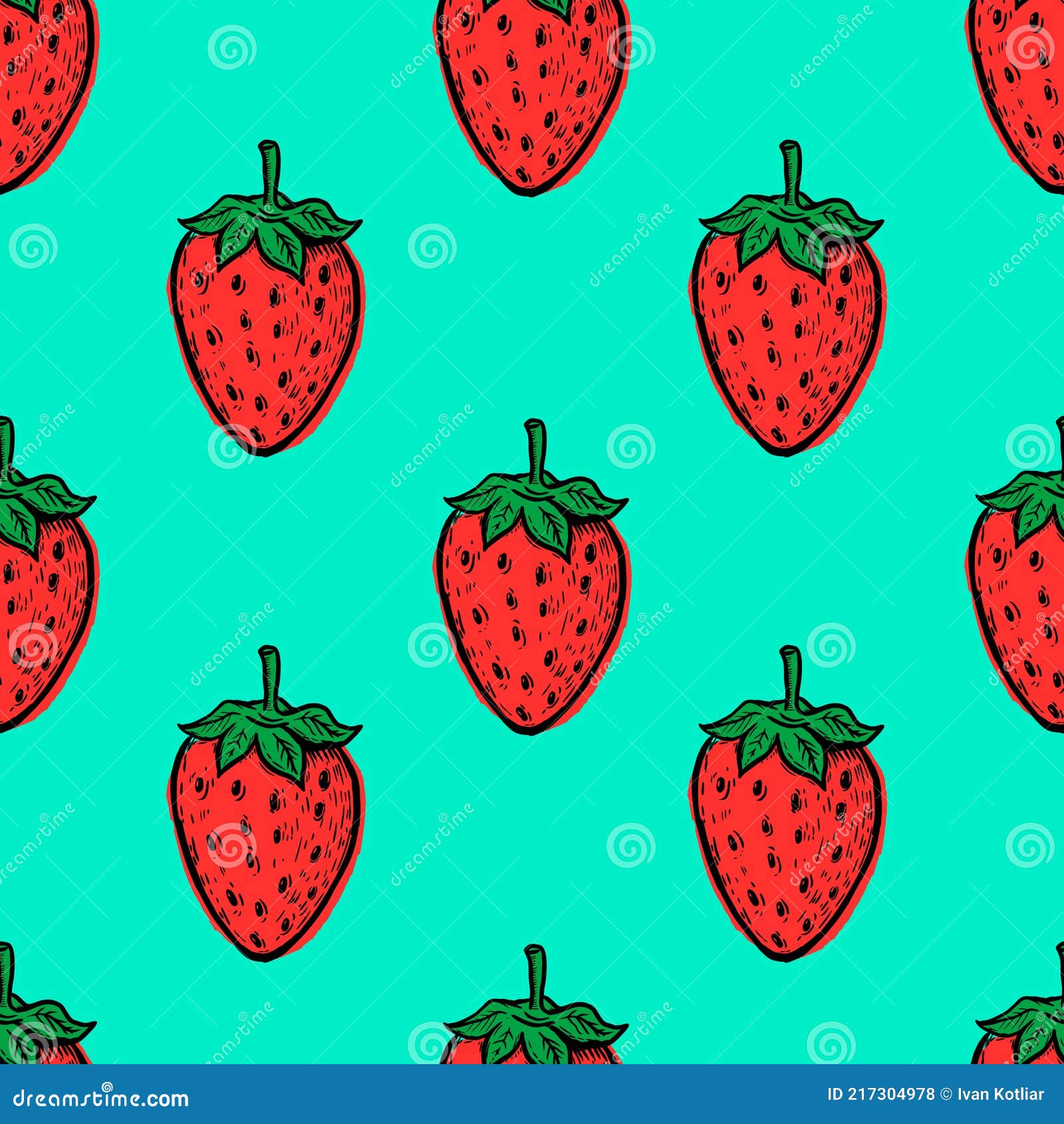 Seamless Pattern with Hand Drawn Strawberries. Design Element for ...