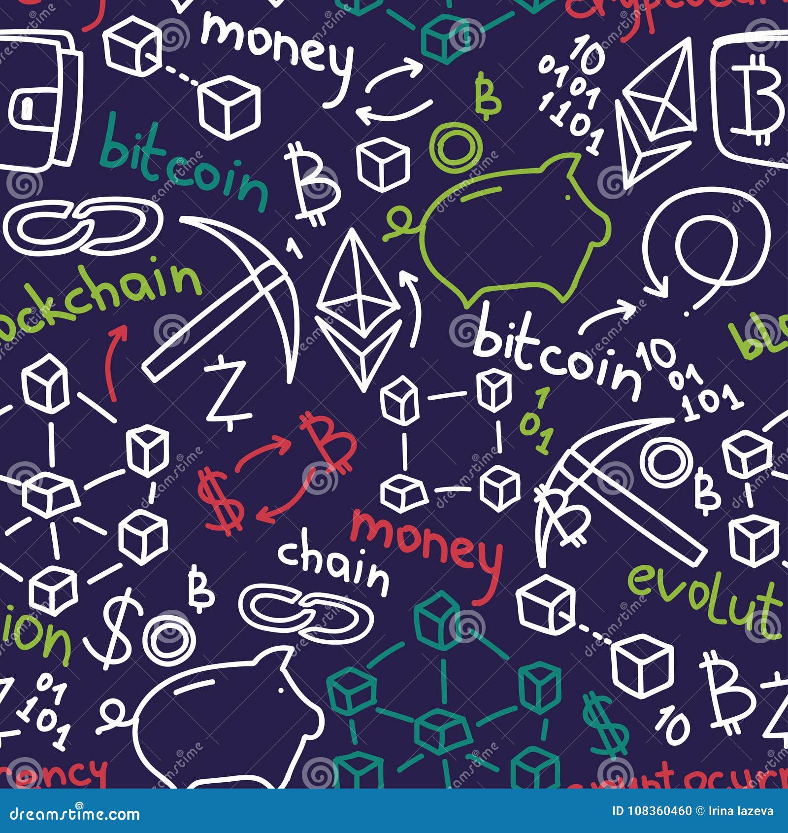 Seamless Pattern in Hand Drawn Style for Cryptocurrency Stock Vector ...