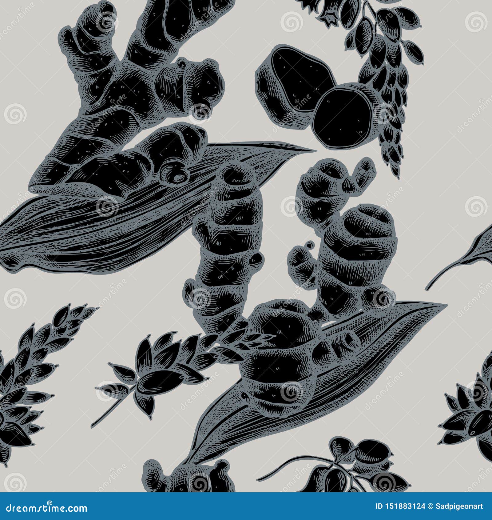 Seamless Pattern with Hand Drawn Stylized Ginger Stock Vector ...