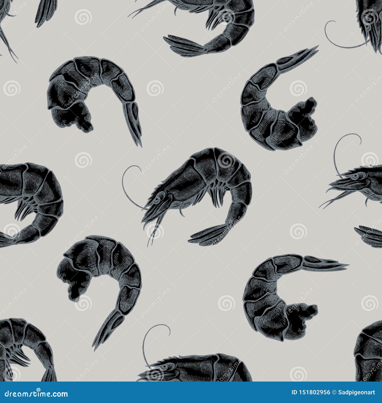 Seamless Pattern with Hand Drawn Stylized Shrimp Stock Vector ...