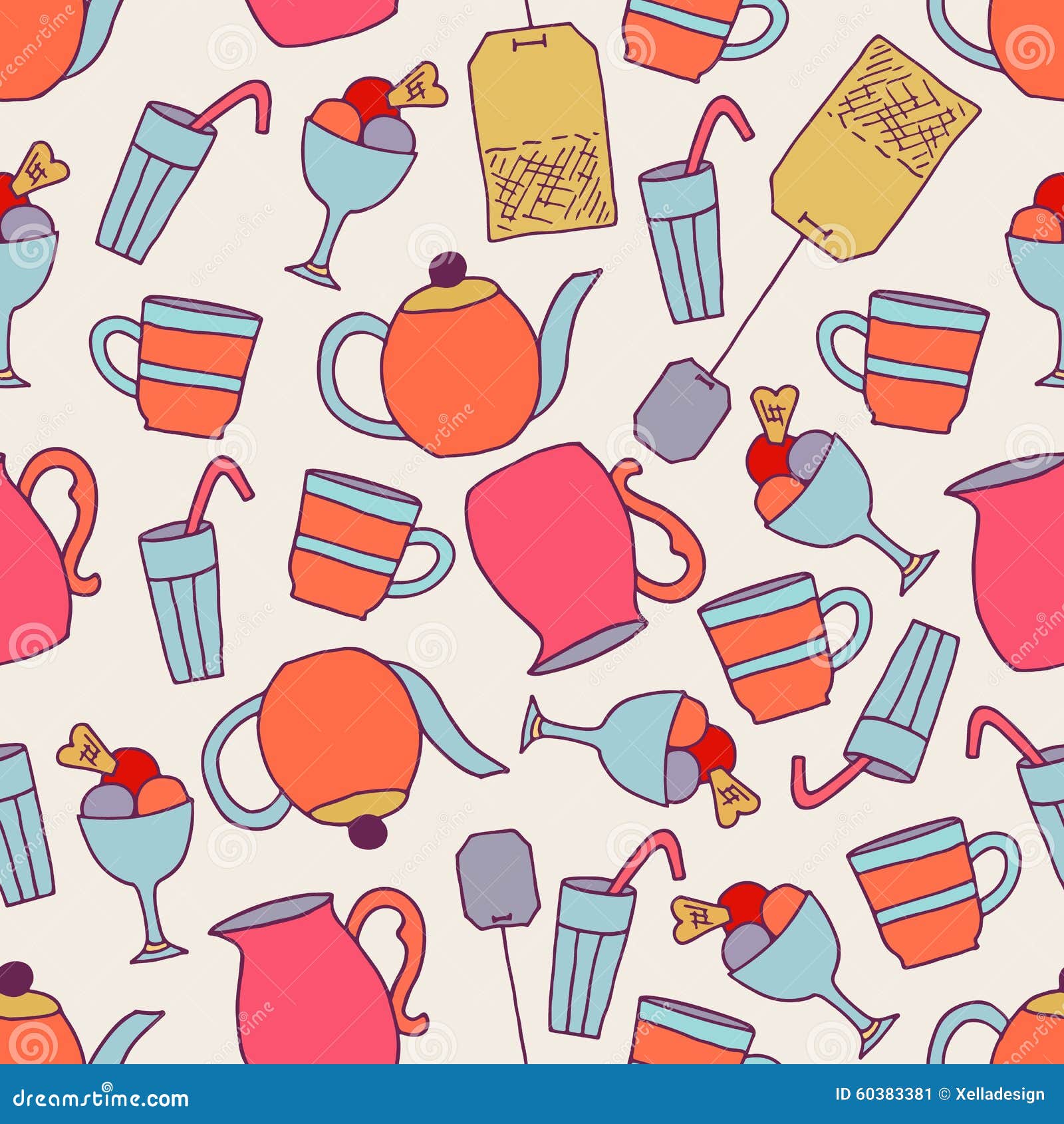 Seamless Pattern with Hand Drawn Tea Time Things. Stock Vector - Illustration of design, vector ...