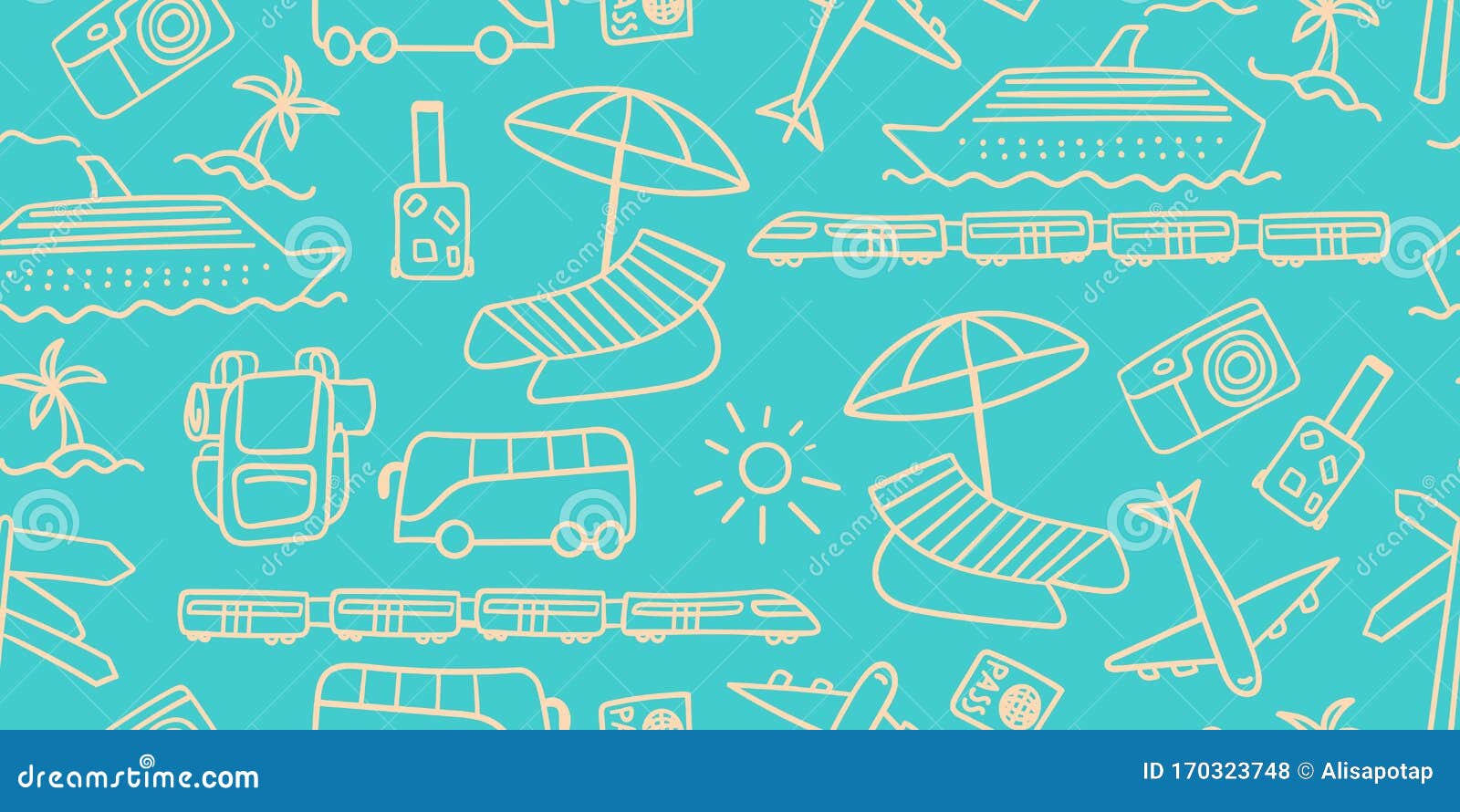 Seamless Pattern with Hand Drawn Travel Icons Stock Vector ...
