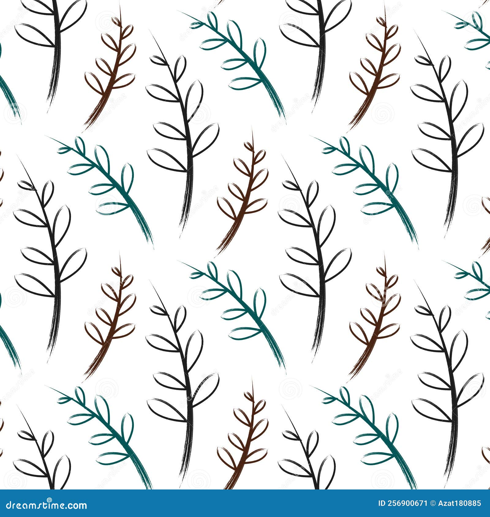 Seamless Pattern. Hand-drawn Tree Branches with Leaves on a White ...