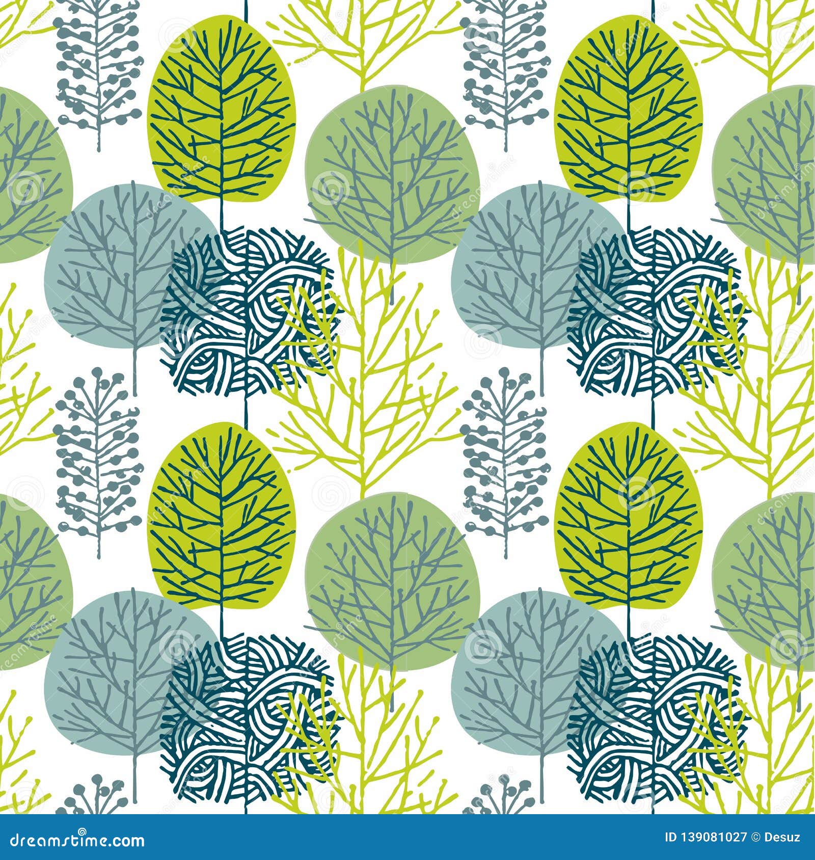 Seamless Pattern with Hand Drawn Trees on White Background Stock Vector ...
