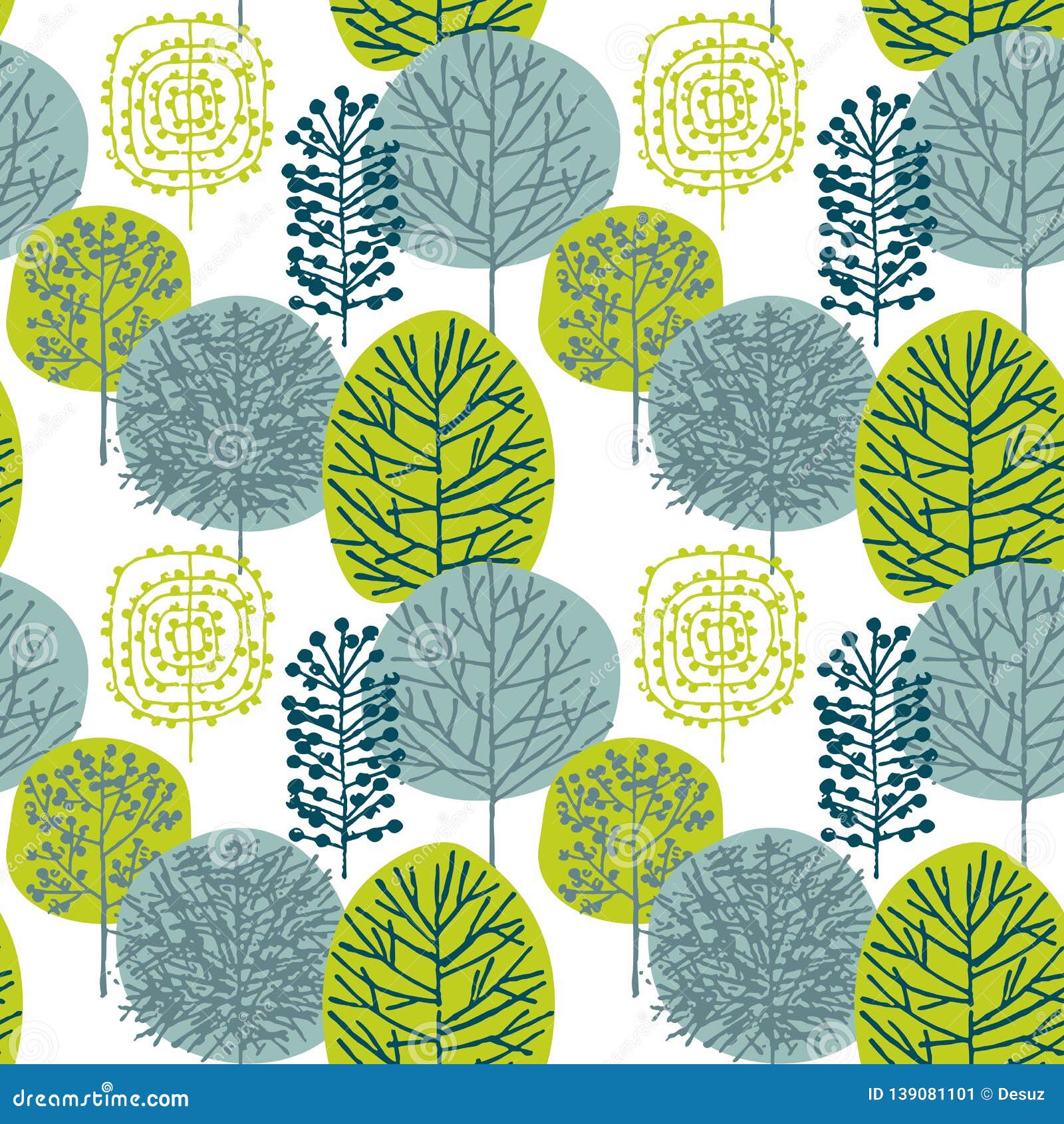 Seamless Pattern with Hand Drawn Trees on White Background Stock Vector ...