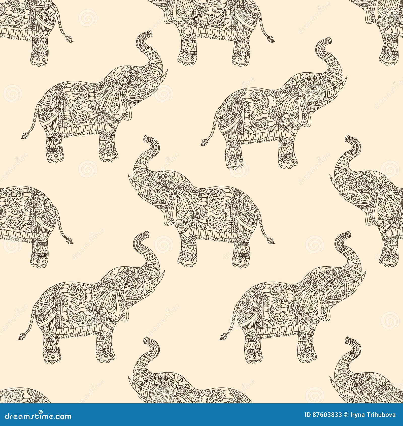 Seamless Pattern with Hand-drawn Tribal Styled Elephant. Stock Vector ...