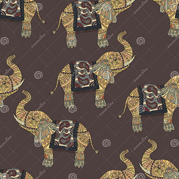 Seamless Pattern with Hand-drawn Tribal Styled Elephant. Stock Vector ...