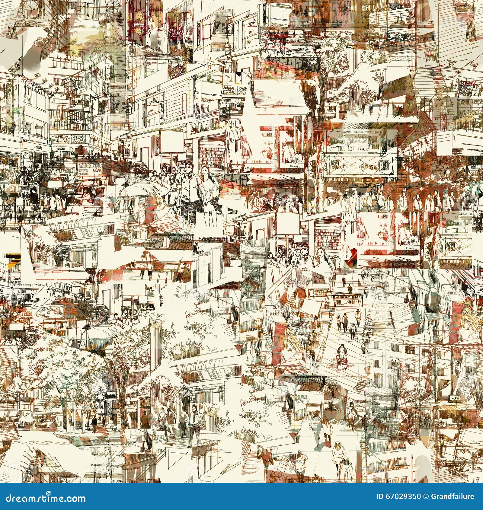 Seamless Pattern with Hand Drawn Urban City Stock Illustration ...