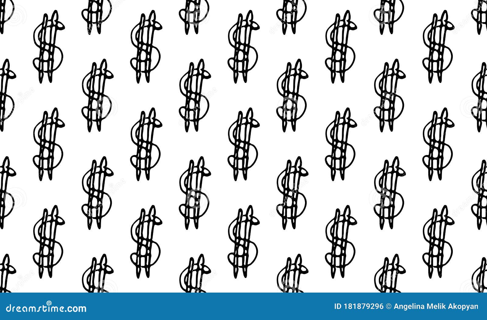 Seamless Pattern with Hand Drawn Vector Dollar Sign Stock Vector ...