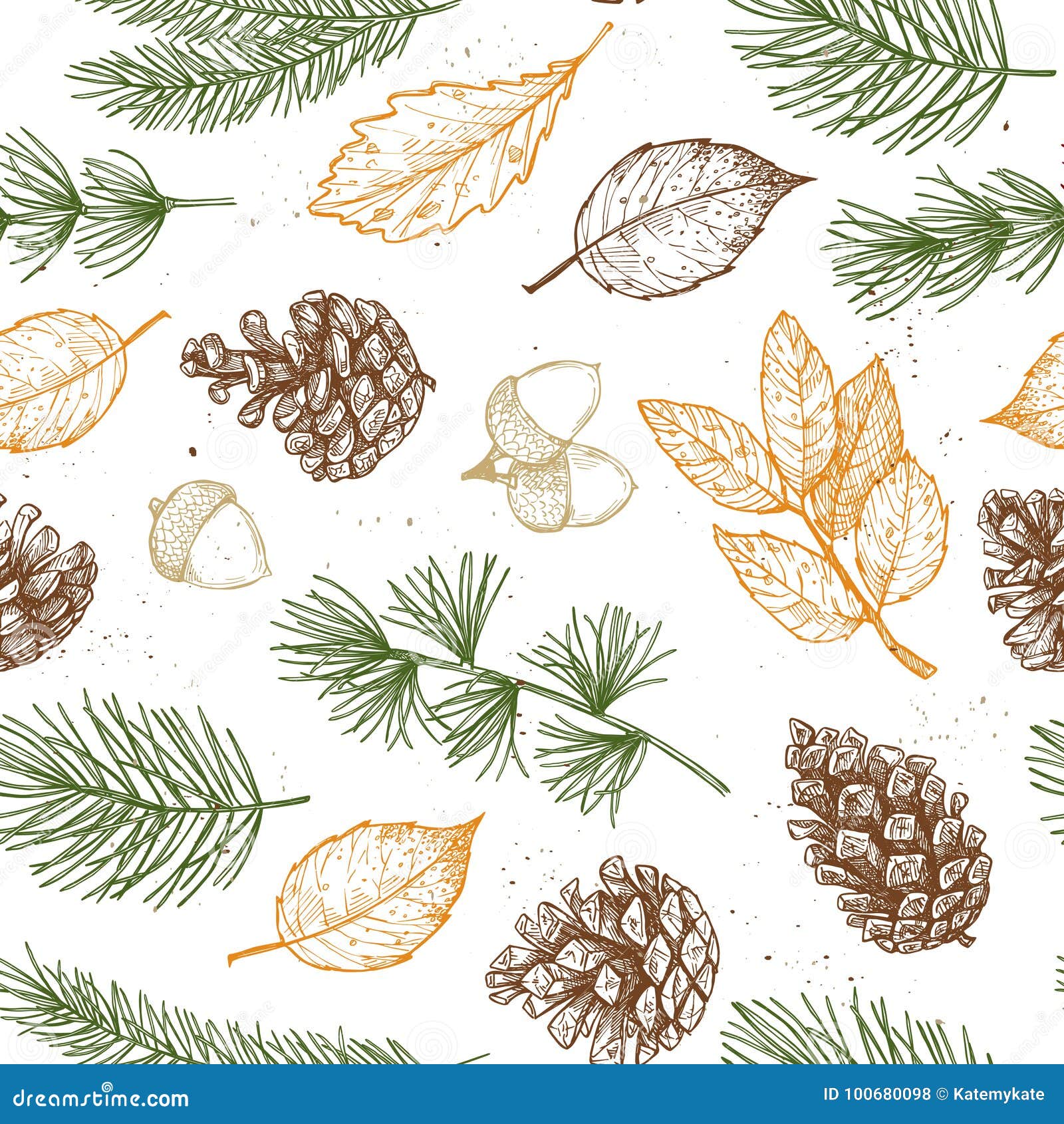 Seamless Pattern. Hand Drawn Vector Illustrations - Forest Autumn ...