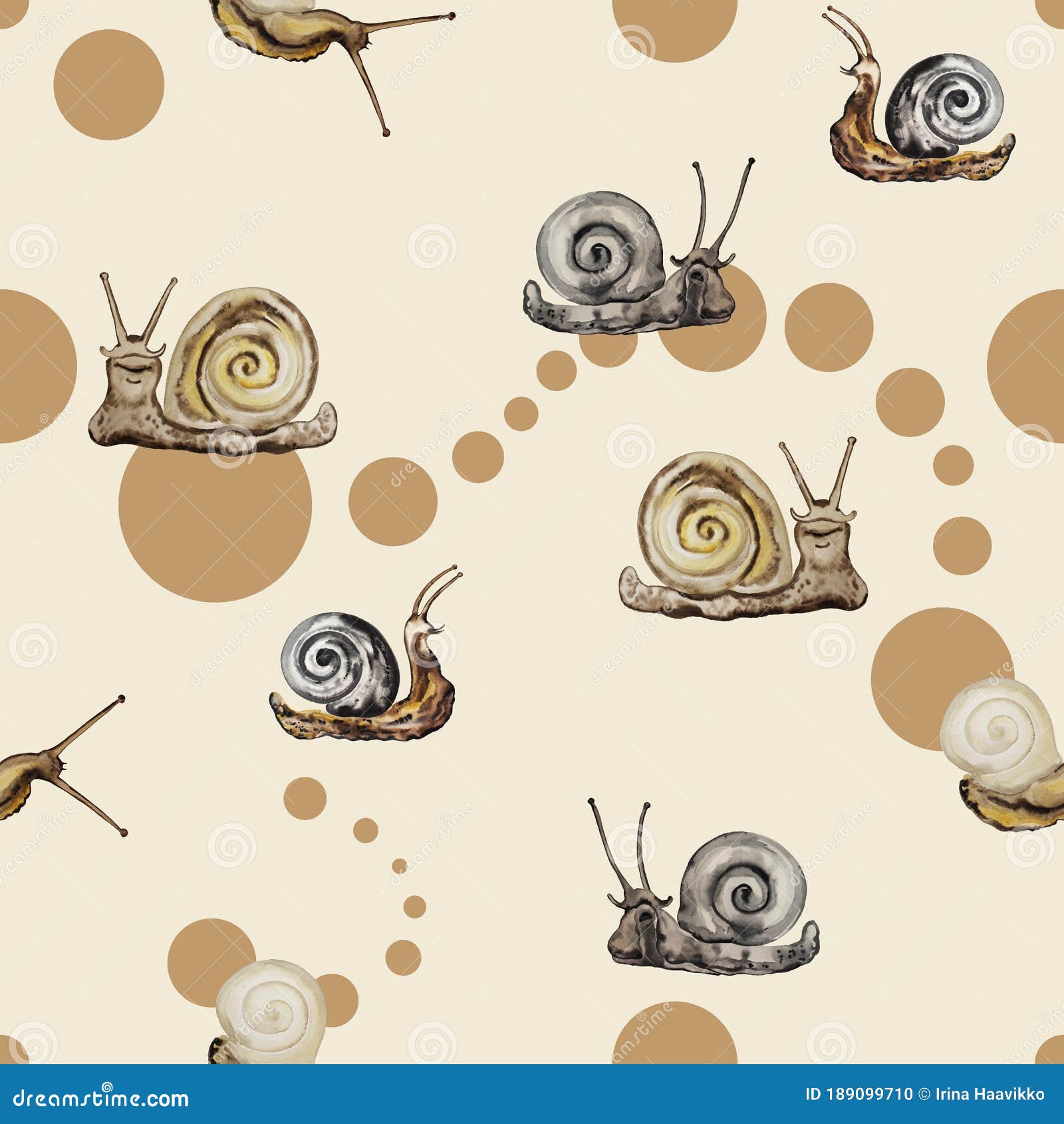 Seamless Pattern with Hand Drawn Watercolor Kind and Friendly Snails ...
