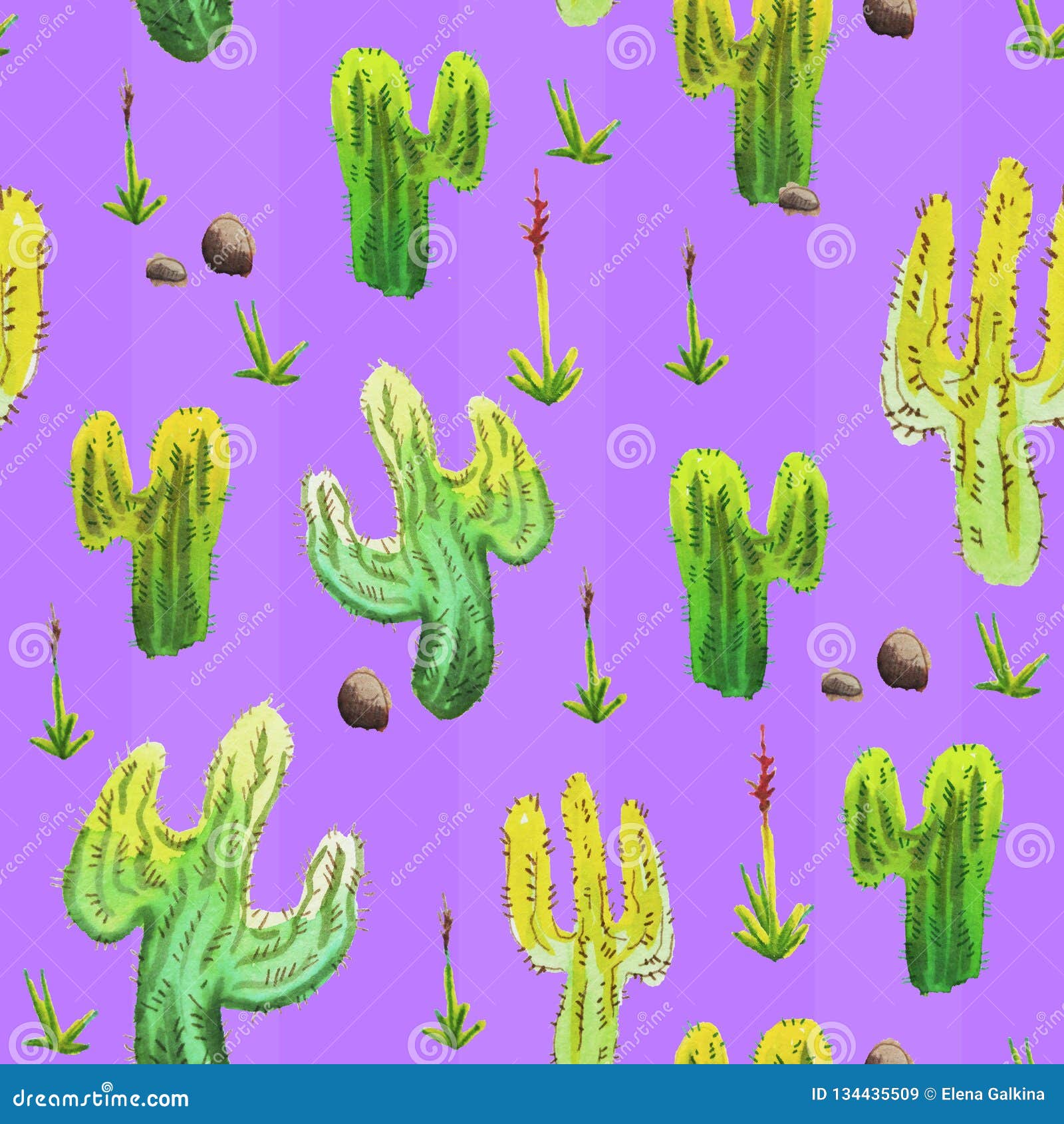 Seamless Pattern of Hand Drawn Cactus Stock Illustration - Illustration ...