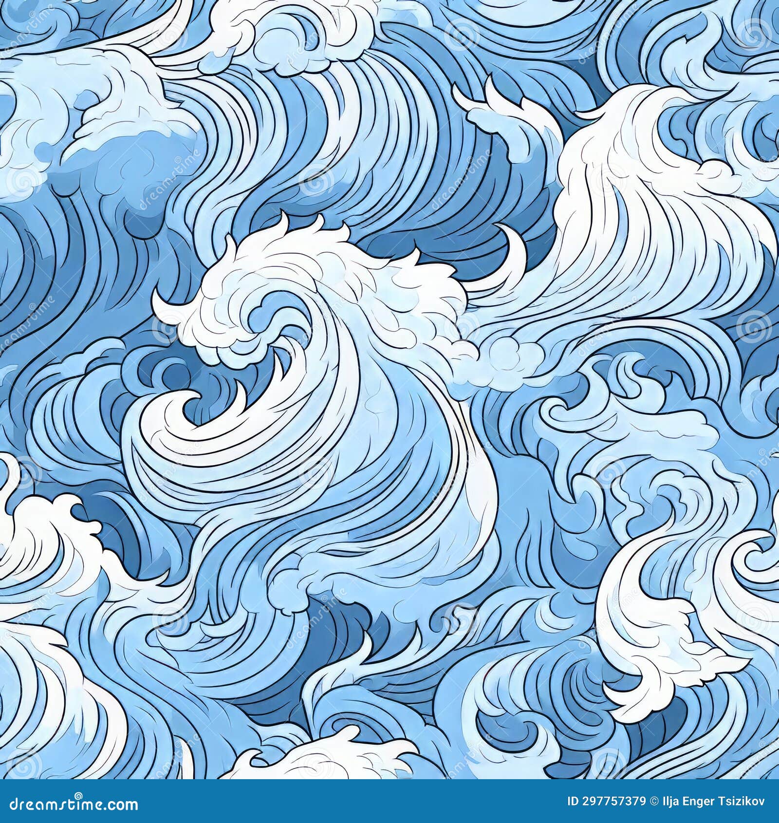 Seamless Pattern Hand Drawn Waves and Curls Backgrounds in Solid White ...