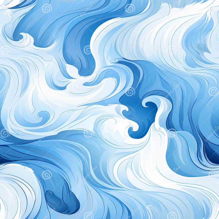 Seamless Pattern with Hand Drawn Waves and Curls on Solid White and ...