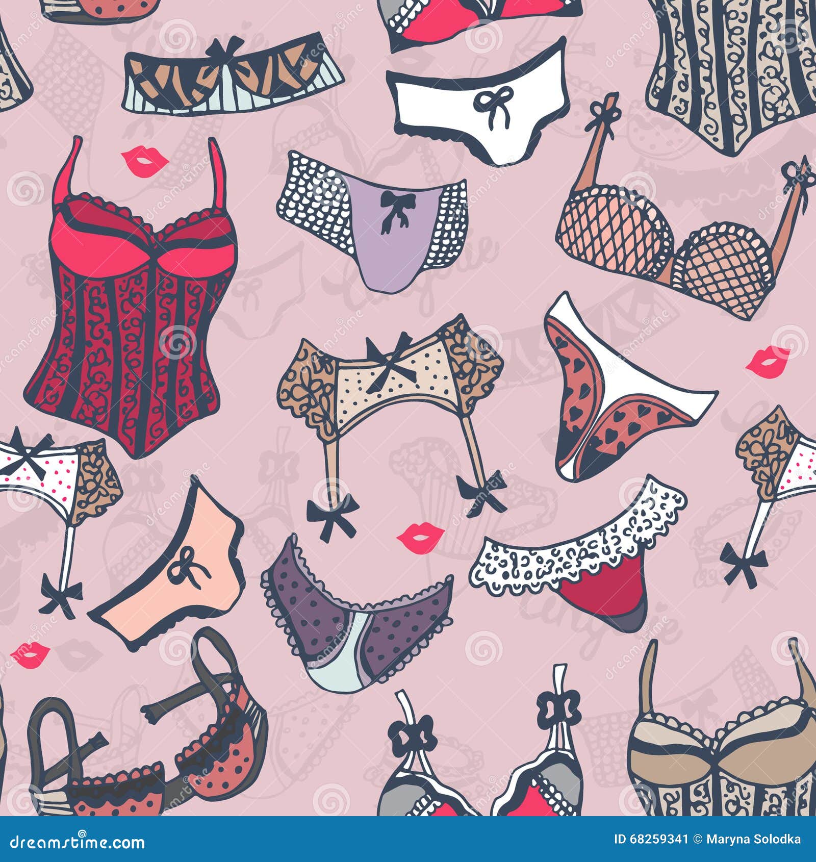 Seamless Pattern With Hand Drawn Women Lingerie On Pink Background
