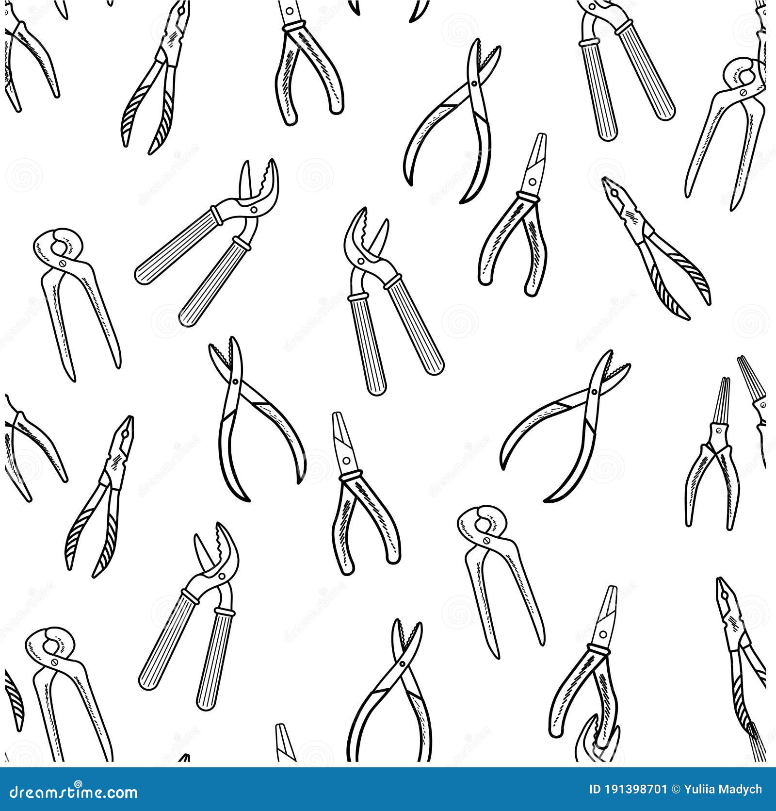 Seamless Pattern with Hand Drawn Working Tools. Collection of Hand ...