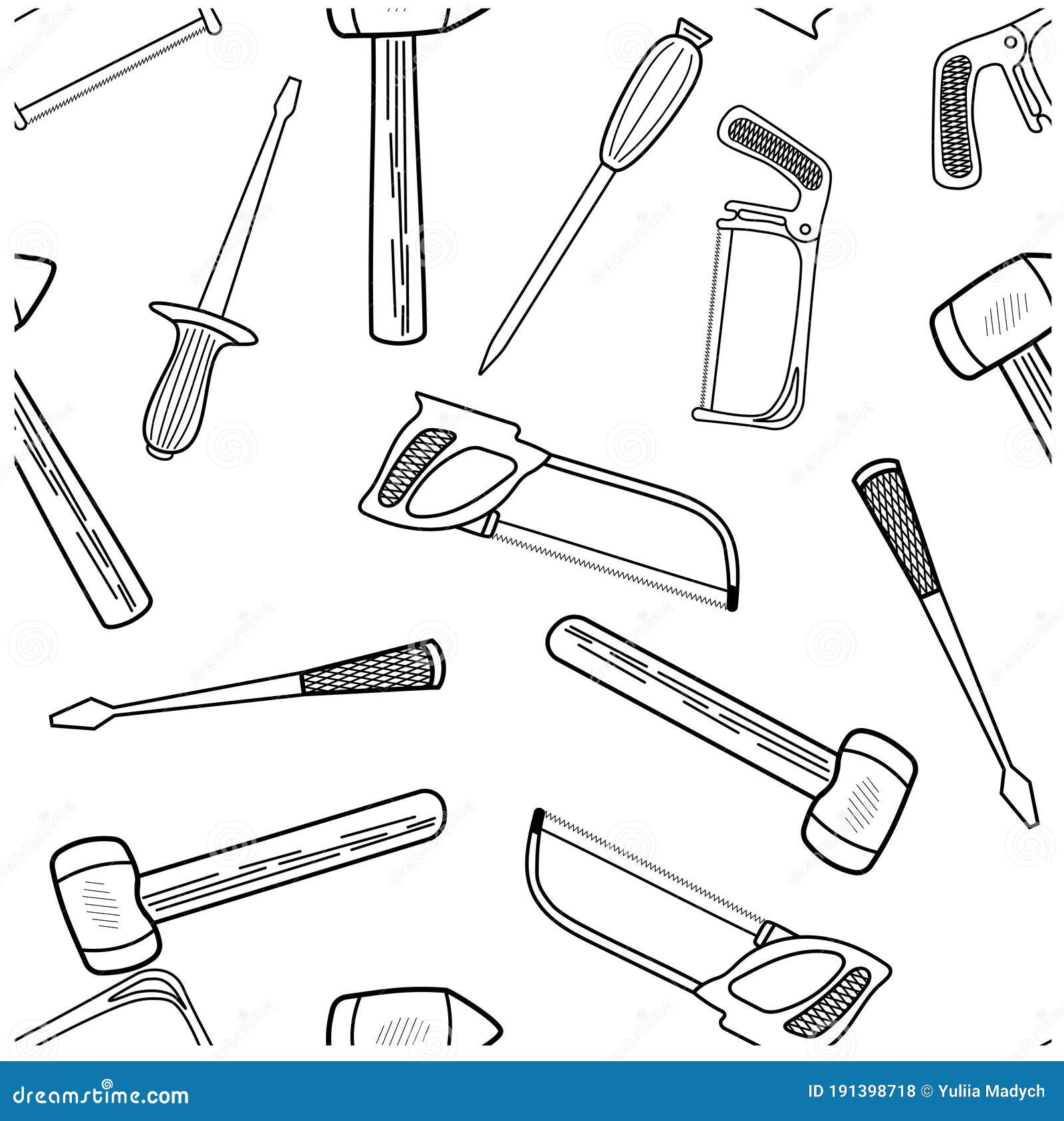 Seamless Pattern with Hand Drawn Working Tools. Collection of Hand ...