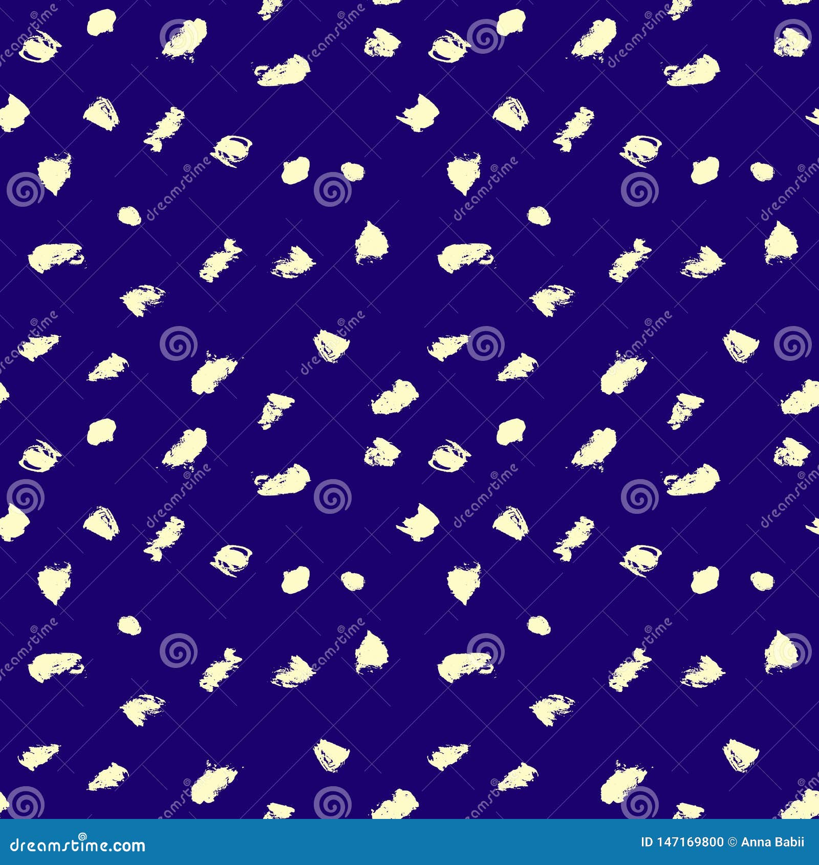 Seamless Pattern with Hand Drawn Yellow Dots on Dark Bue Background ...