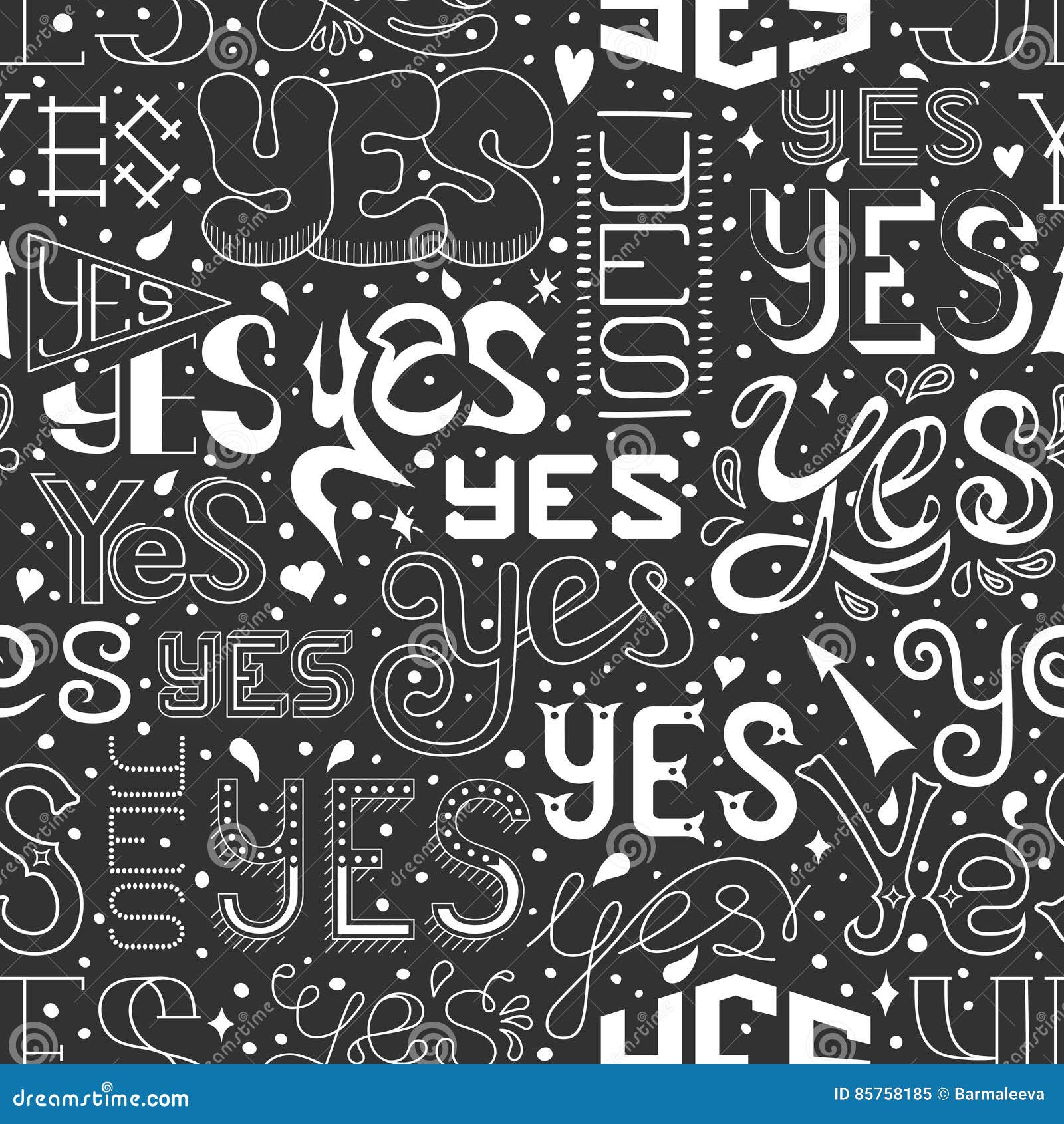 Seamless Pattern with Hand Drawn YES Letters, Calligraphic Text. Vector ...