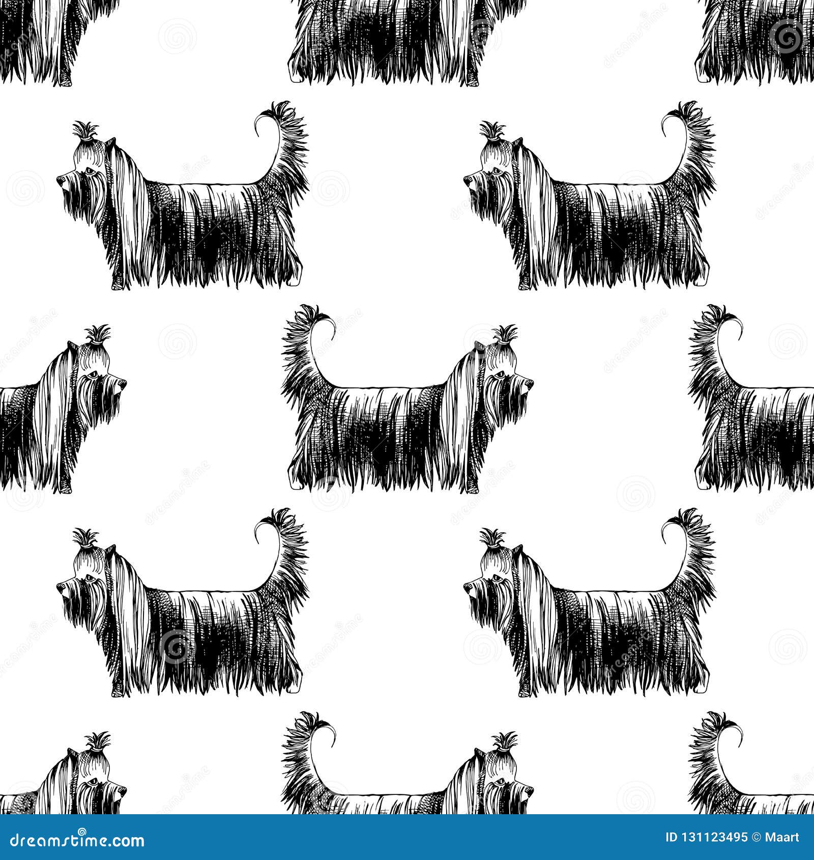 Seamless Pattern with Hand Drawn Yorkshire Terriers Stock Vector ...