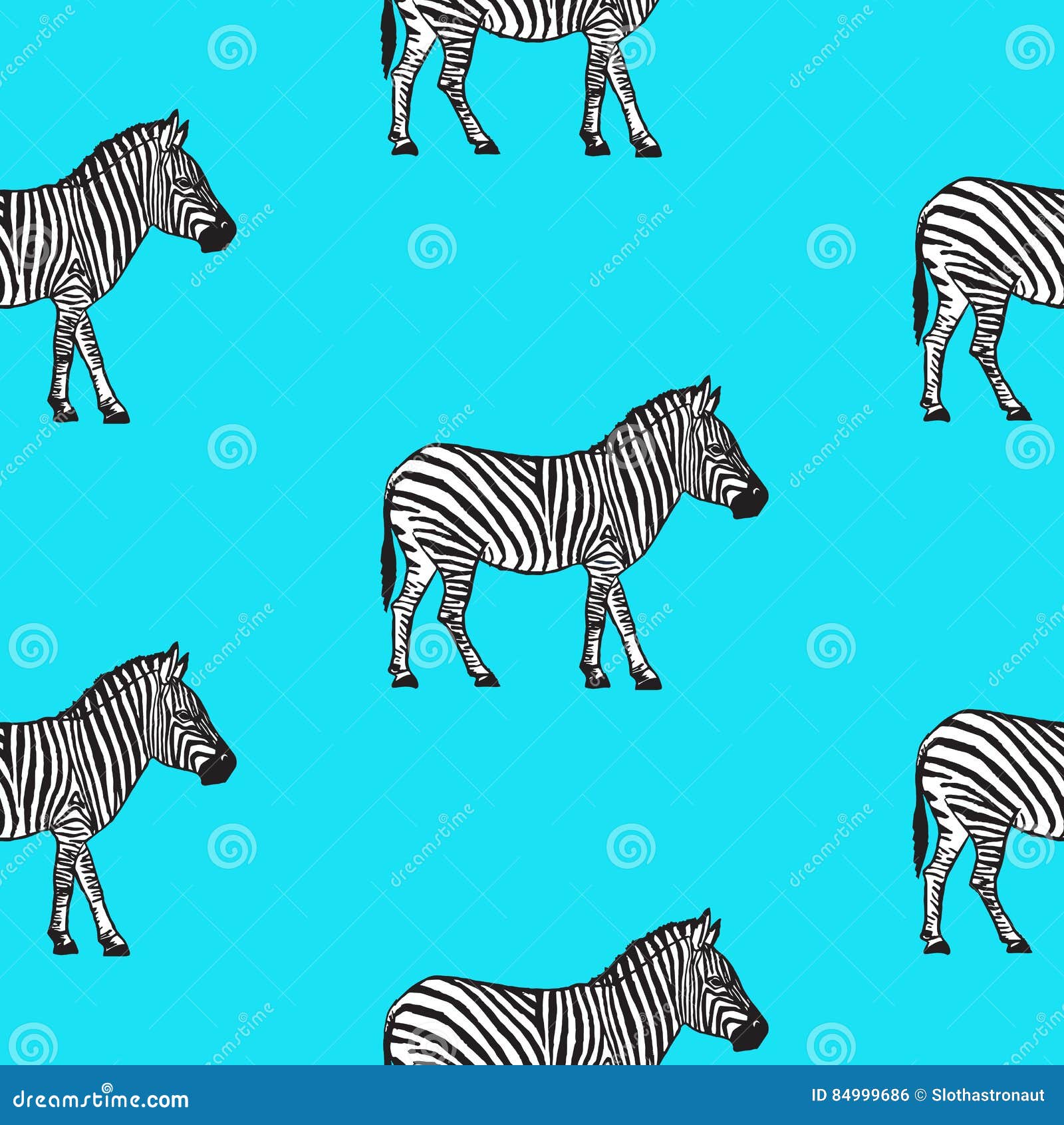 Seamless Pattern with Hand Drawn Zebra Vector Illustration. Stock ...